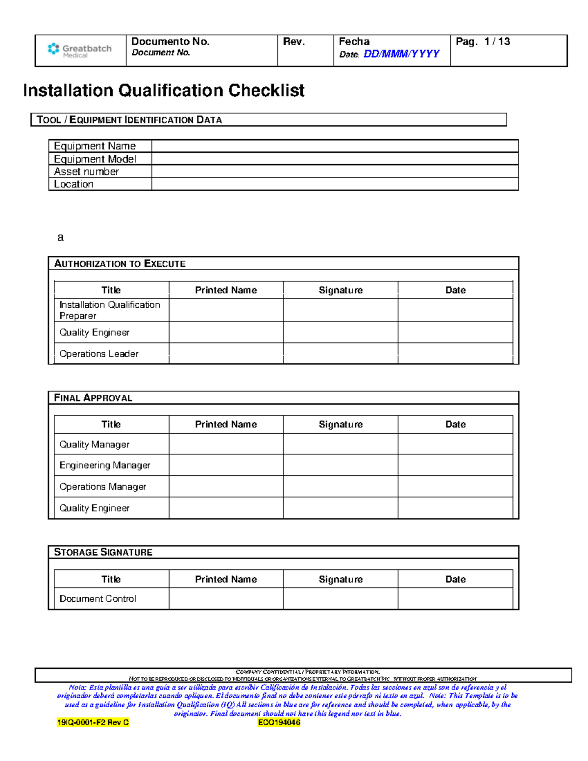 19IQ-0001-F2 C Checklist 2 - Document No. Date: DD/MMM/YYYY COMPANY ...