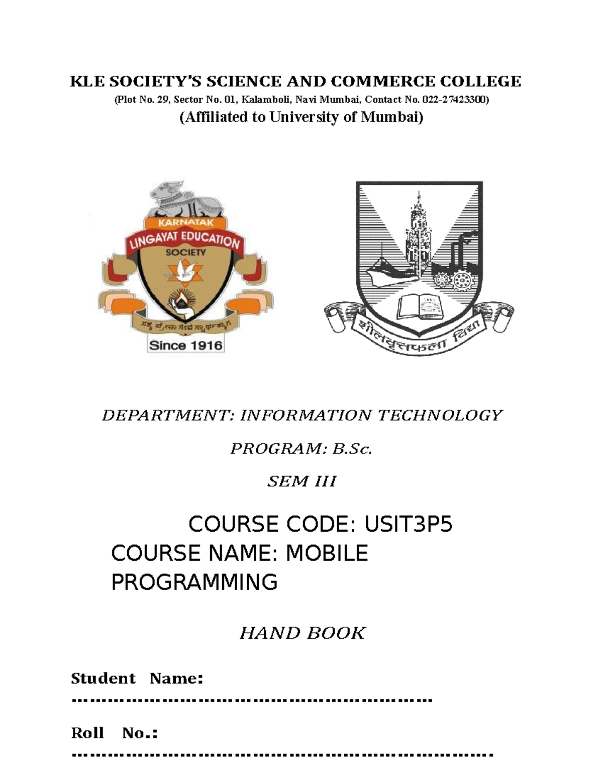 SYIT SEM 3 Mobile Programming LAB Manual(2020-21) - KLE SOCIETY’S ...