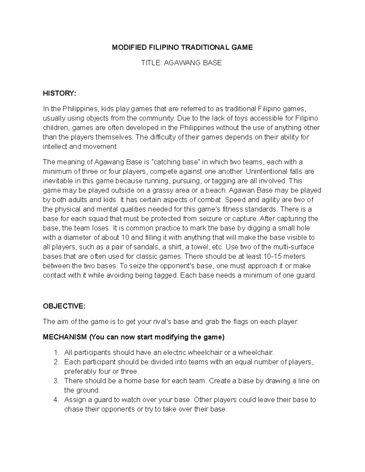 P - AGAWANG BASE WITH A TWIST - MODIFIED FILIPINO TRADITIONAL GAME ...