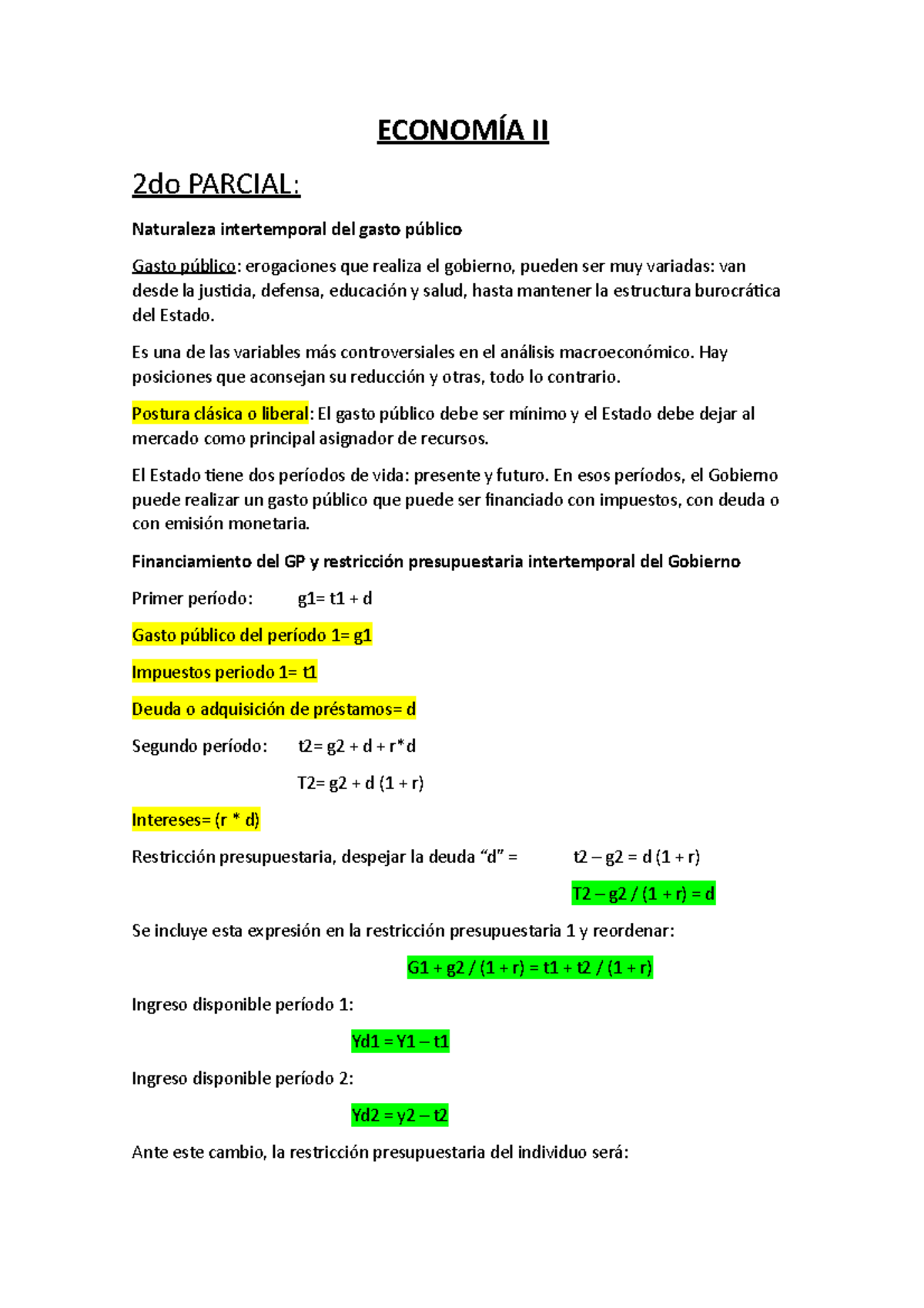 Economía II 2do parcial - ECONOMÍA II 2do PARCIAL: Naturaleza ...