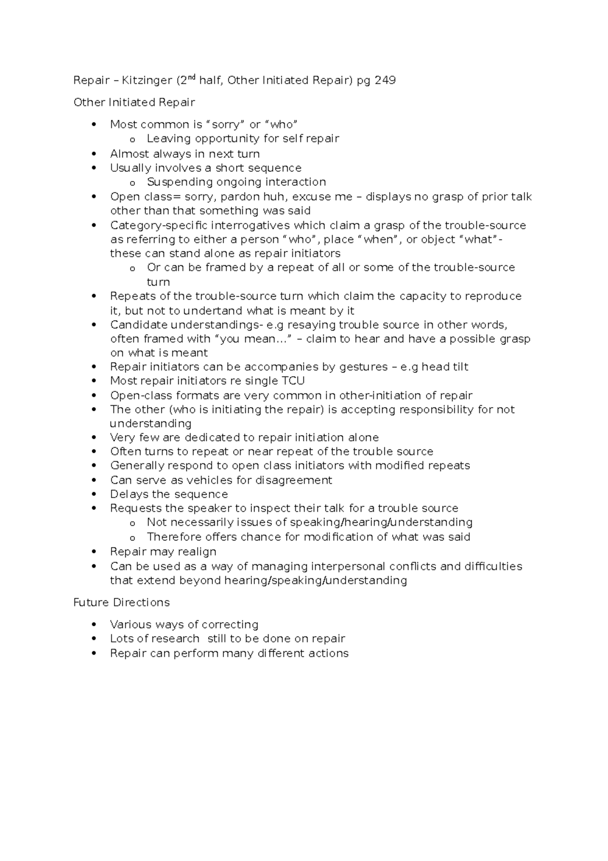 Other Initiated Repair Summary and notes on Repair, The Handbook of ...
