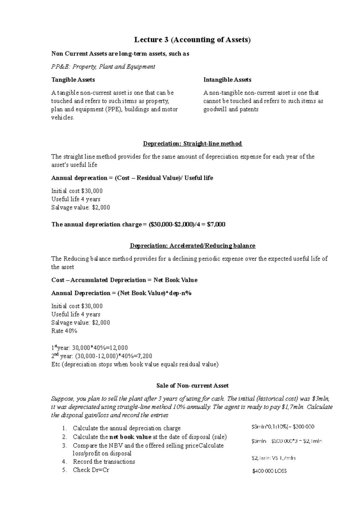 Lecture 3 - .... - Lecture 3 (Accounting of Assets) Non Current Assets ...