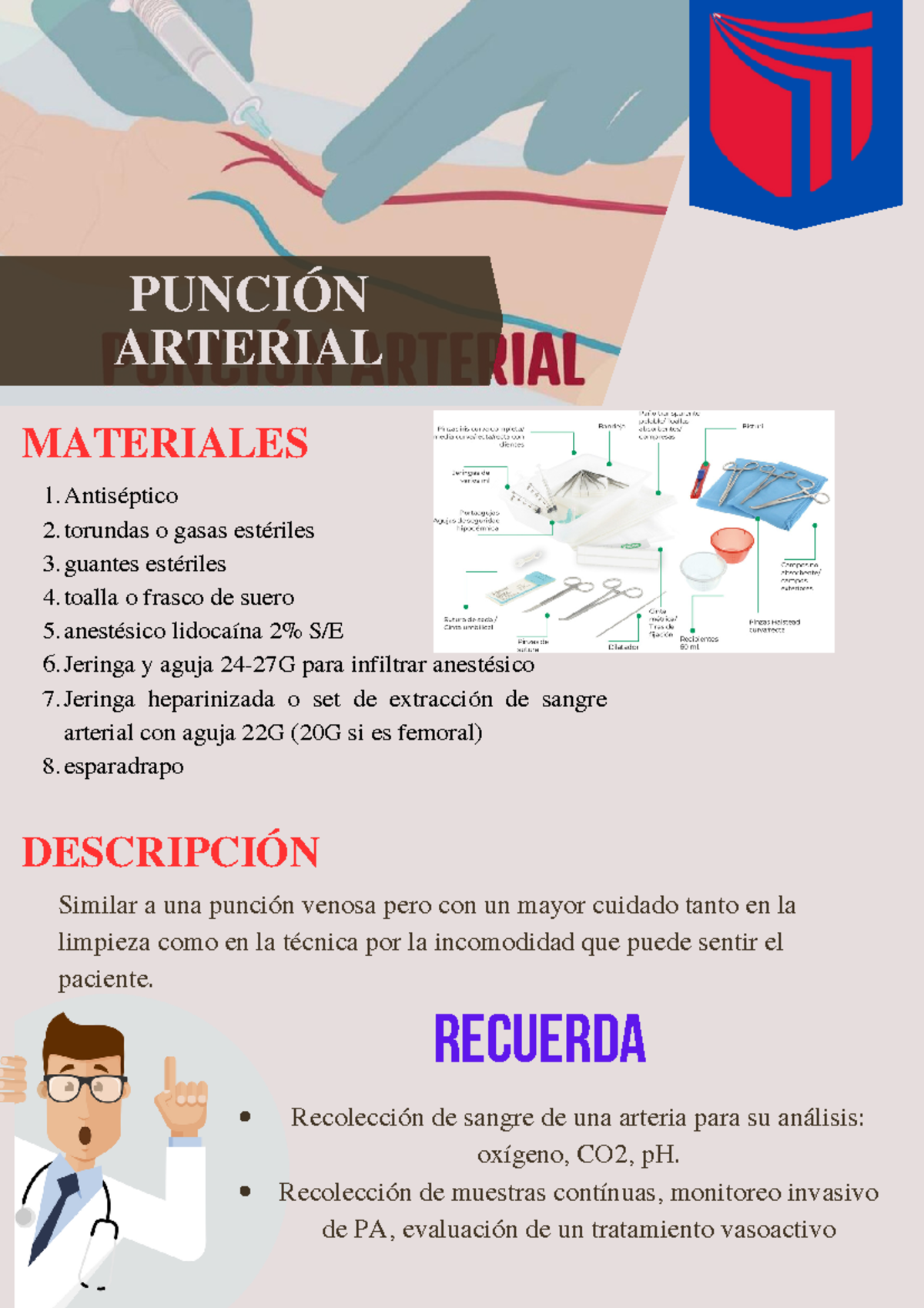 Punción Arterial - INFOGRAFIA - Similar a una punción venosa pero con ...