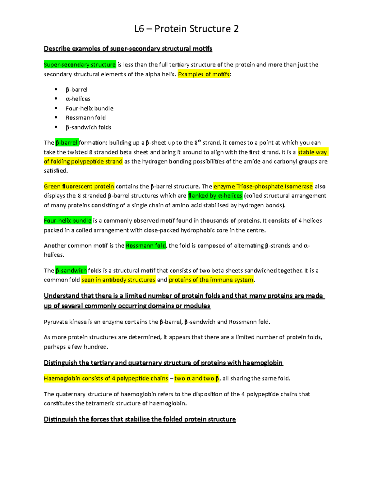 Lecture 6 - structures of proteins 2 - L6 – Protein Structure 2 ...
