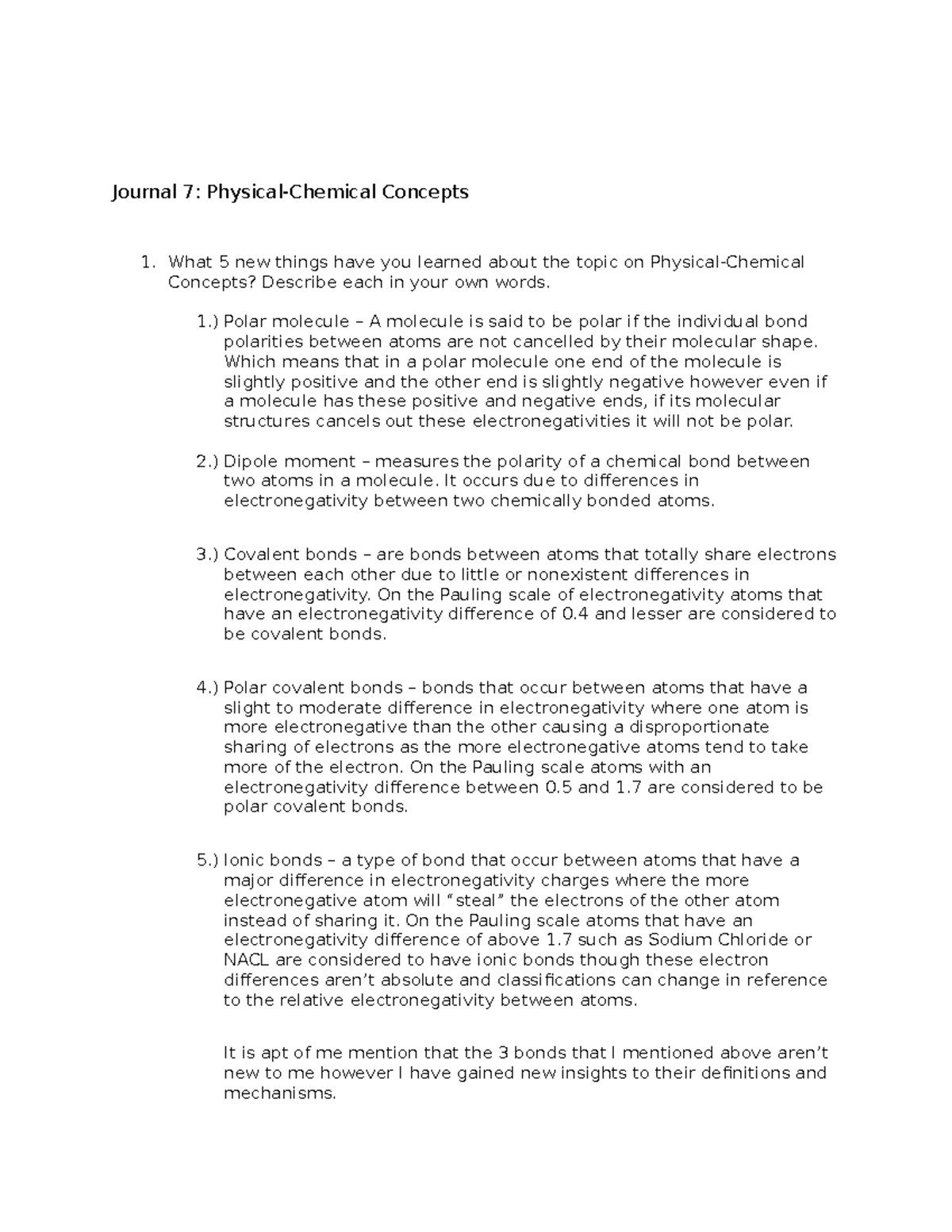 Journal 7 Physical Chemical Concepts - Journal 7: Physical-Chemical ...