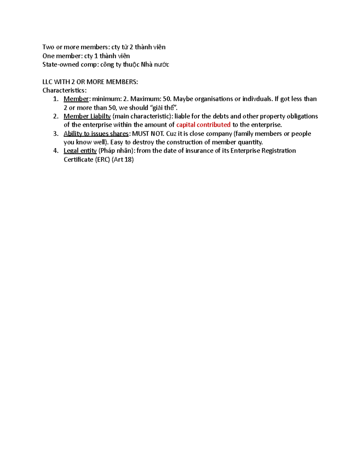 Intro to Law hi when - Two or more members: cty t 2 thành viênừ One ...