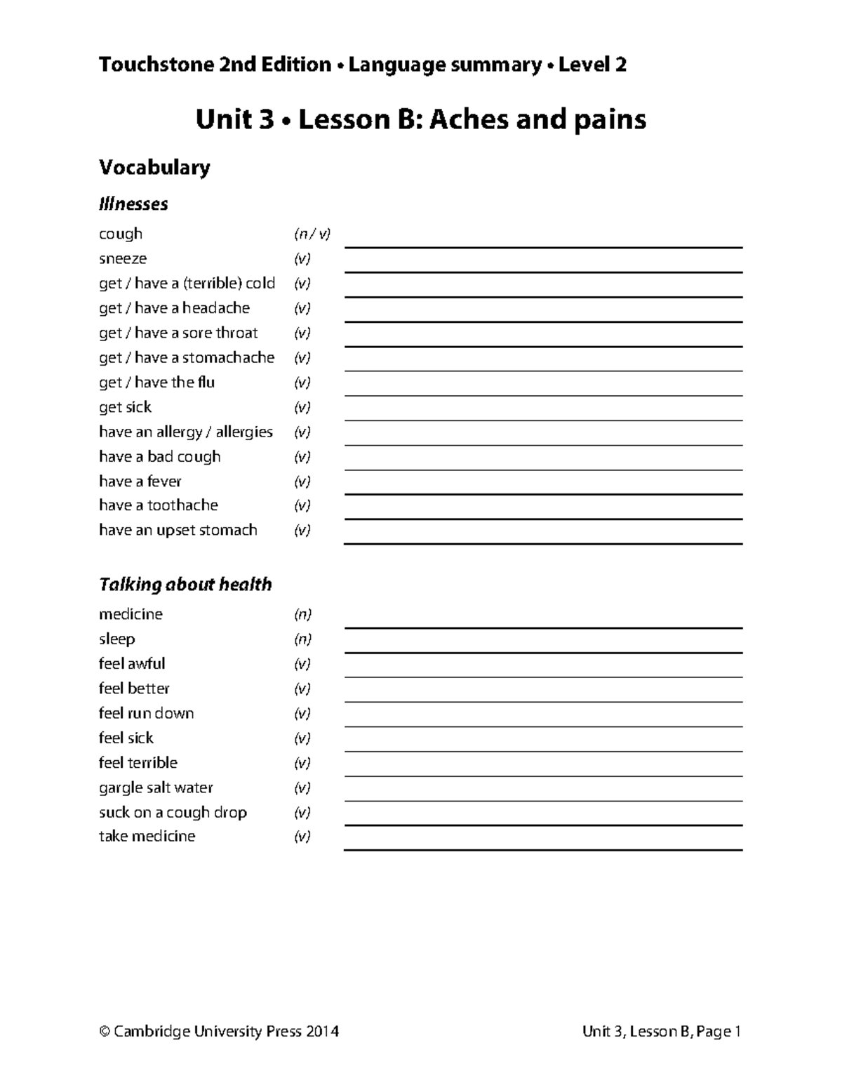 TS2e L2 U3 LB Langsum - Touchstone 2nd Edition • Language summary • Level 2 Unit 3 • Lesson B ...
