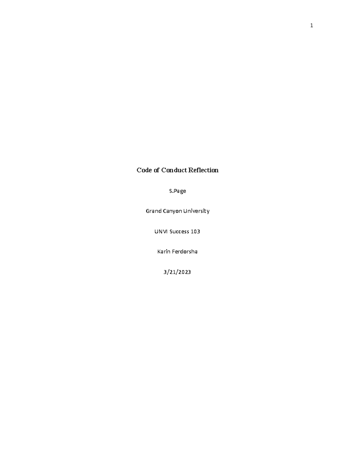 Reflection Gcu Code Of Conduct 1 Code Of Conduct Reflection S Grand Canyon University Unvi