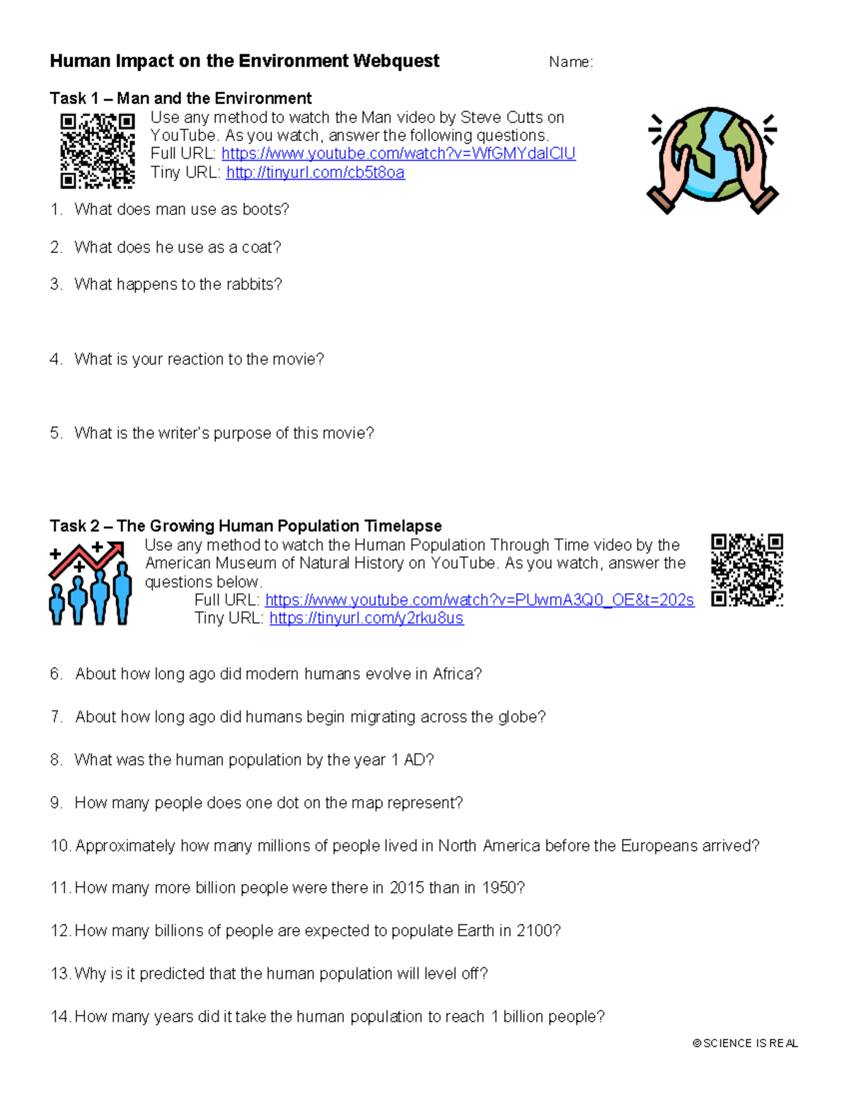 Handout for Human Impact Webquest - Human Impact on the Environment ...