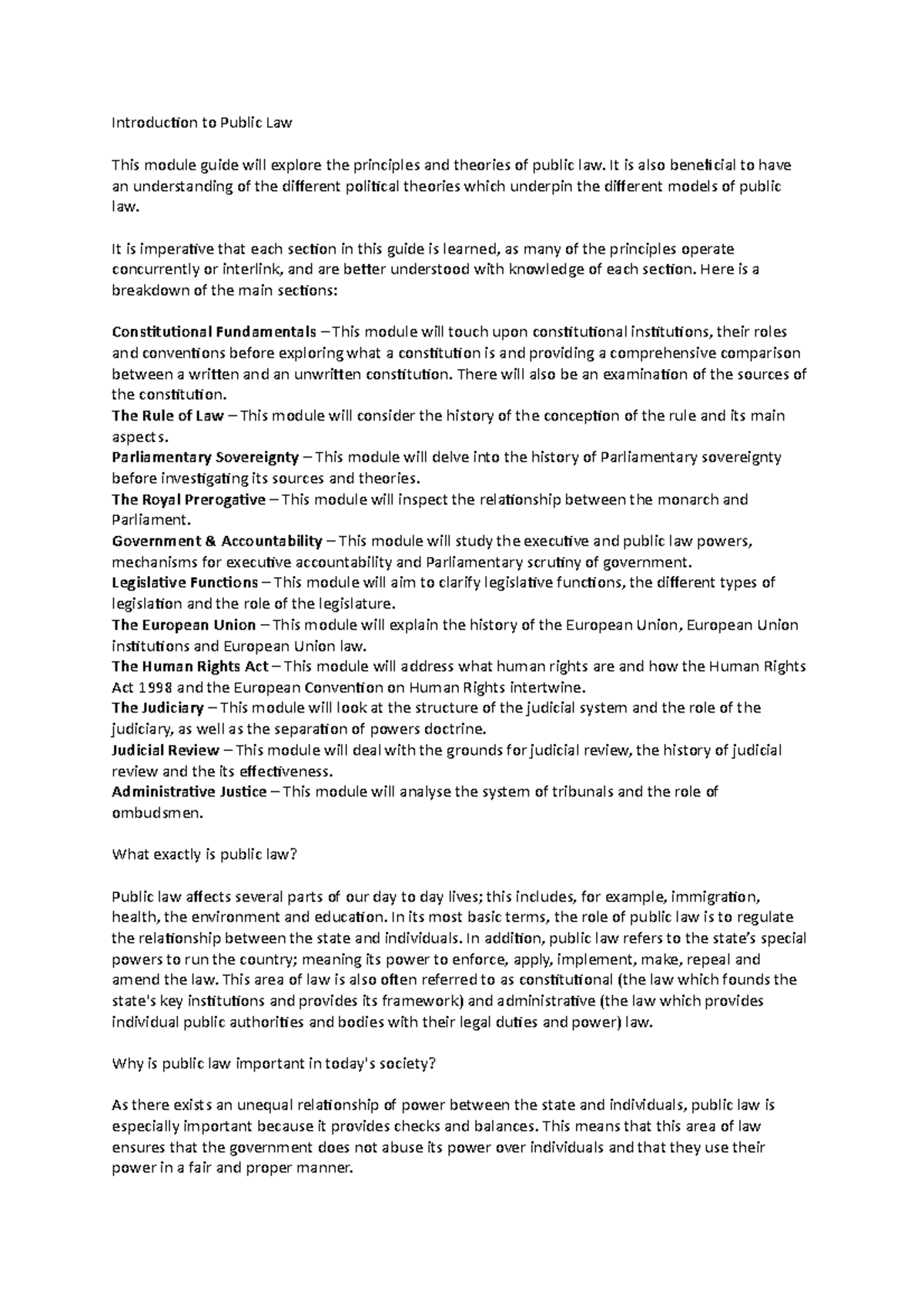 Public Law Introduction To Public Law This Module Guide Will Explore