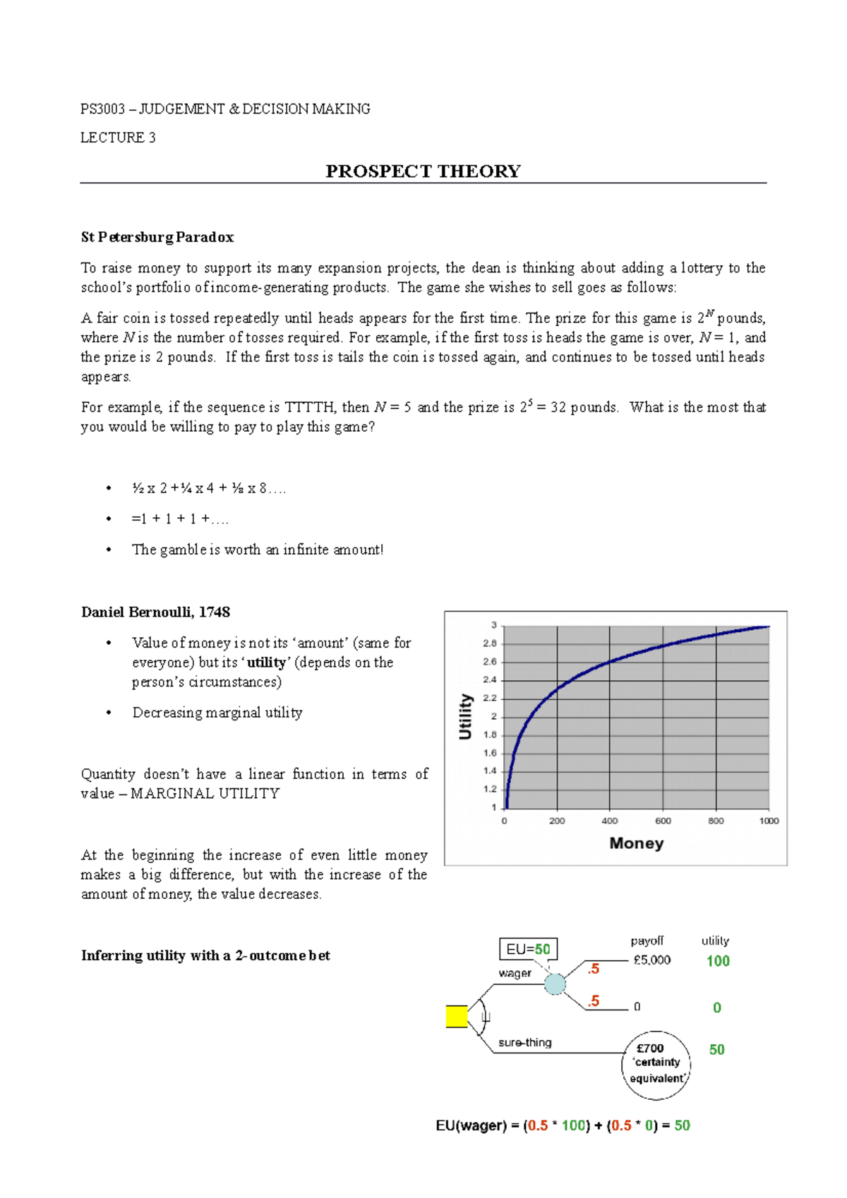 Prospect Theory - PS3003 – JUDGEMENT & DECISION MAKING LECTURE 3 ...