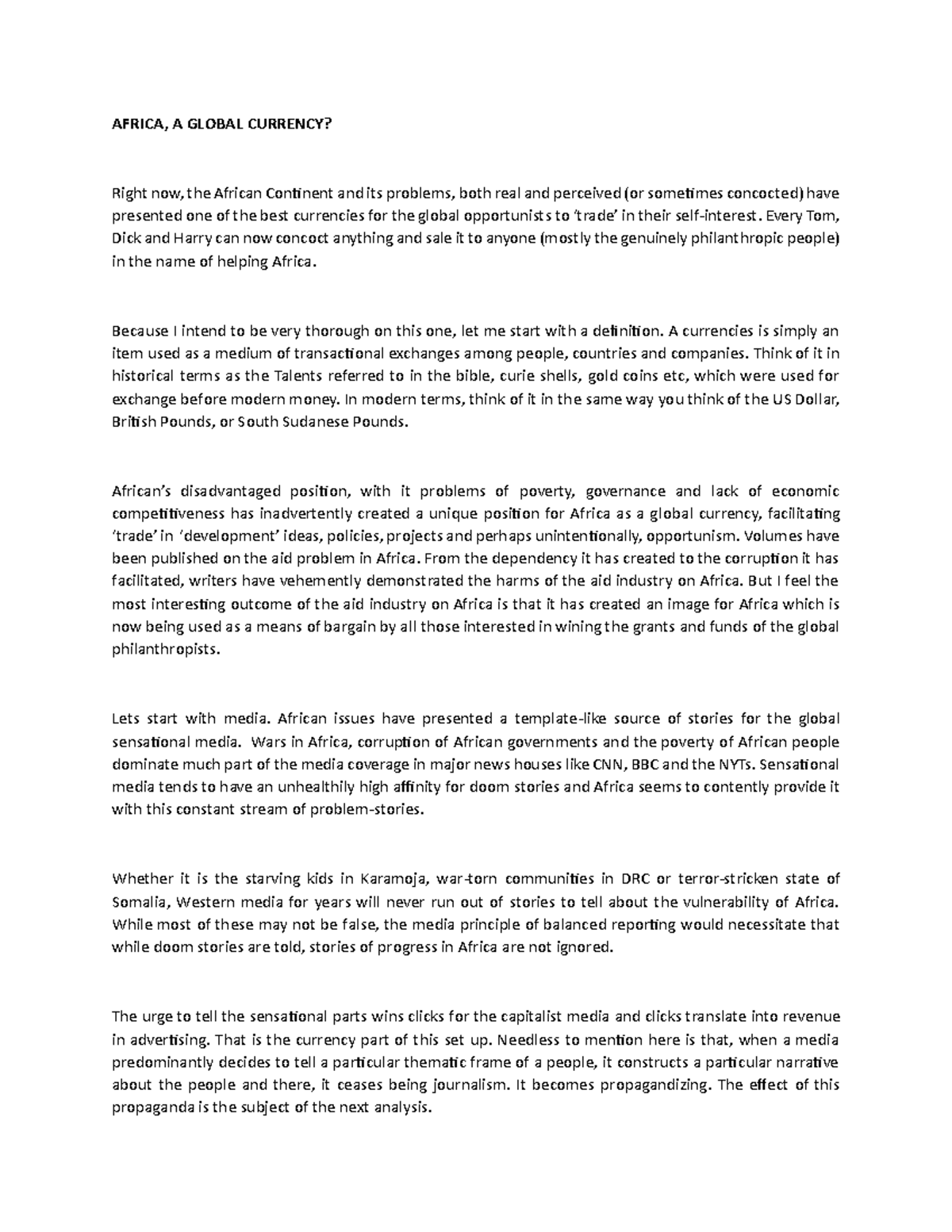 Africa, a Global Currency, by Garang Kuot - AFRICA, A GLOBAL CURRENCY ...