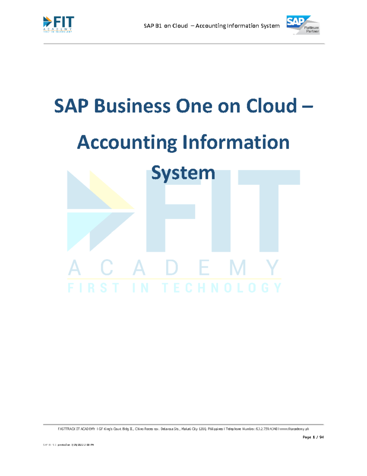 QG SAP-B1-on-Cloud-AIS-AY2022-2023 - FASTTRACK IT ACADEMY l GF King’s ...