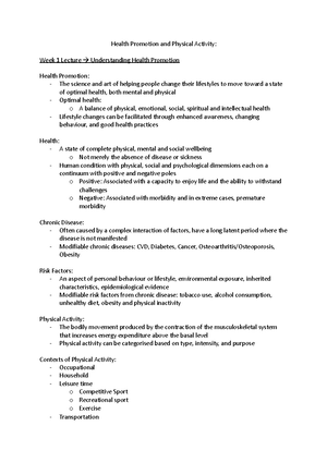 Health Promotion and Physical Activity Notes - Health Promotion and ...