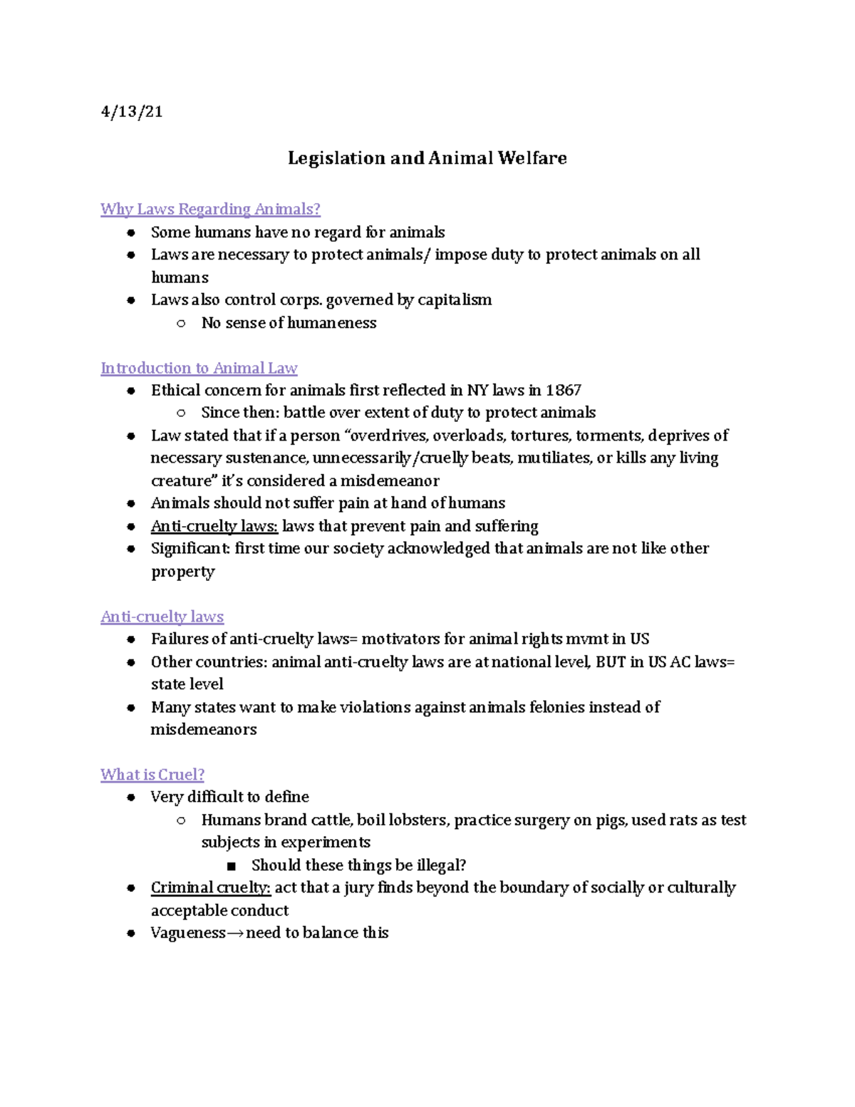 Legislation and Welfare - 4/13/ Legislation and Animal Welfare Why Laws ...