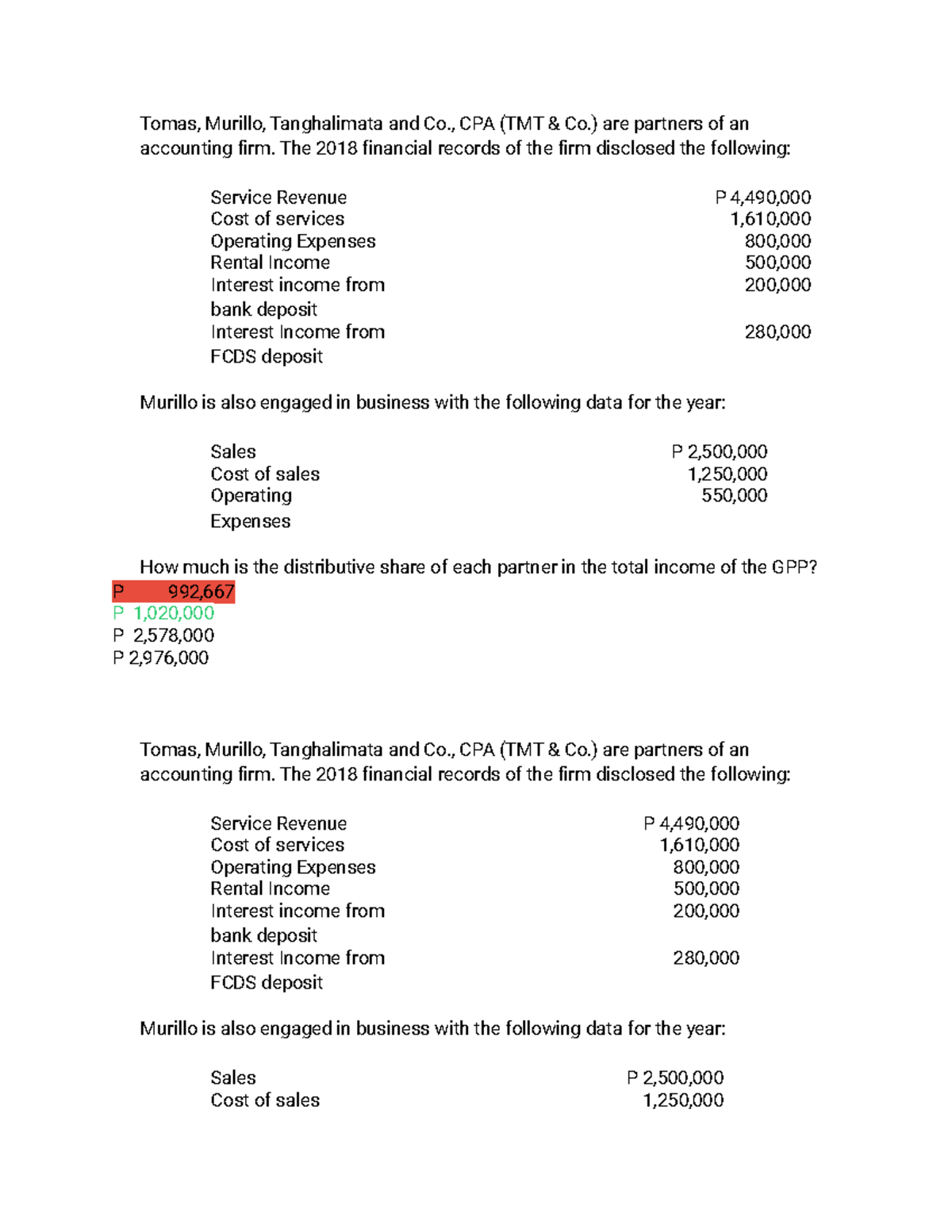 Tax-2-1 - Answer key - Tomas, Murillo, Tanghalimata and Co., CPA (TMT ...