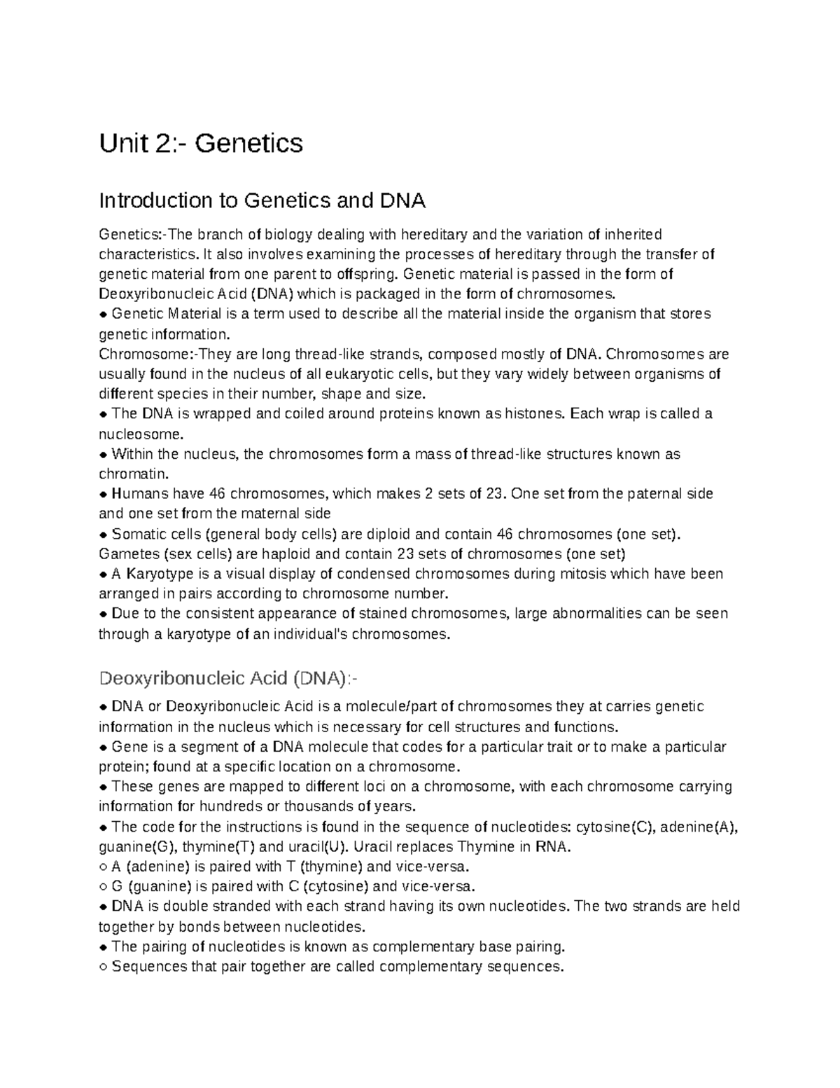 Unit 2 - Genetics (NOT MY Notes) - Google Docs - Unit 2:- Genetics ...