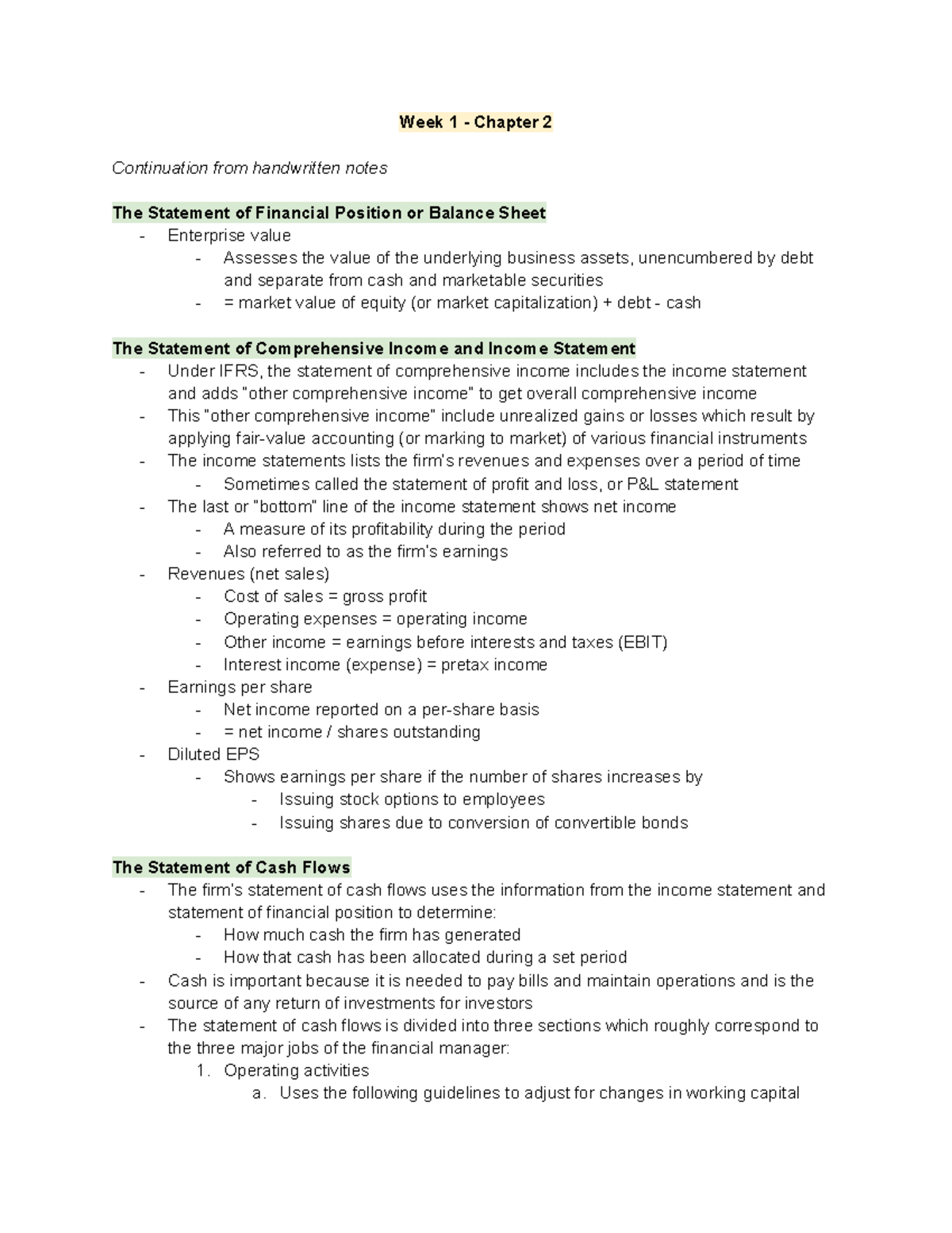 Week 1 - Chapter 2 - Weekly notes and materials for FIN300 - Week 1 ...