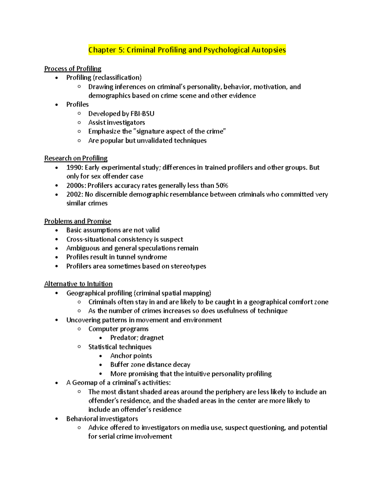 Chapter 5 Profiling and Autopsies - Chapter 5: Criminal Profiling and ...