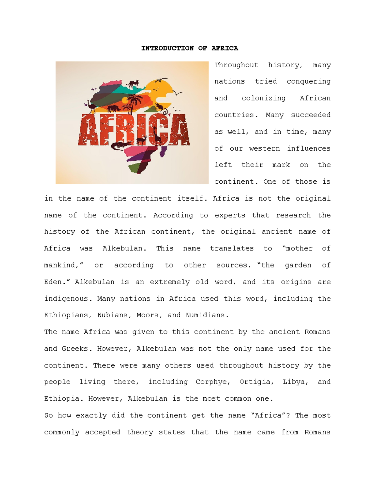 What Was The Original Name Of Africa - INTRODUCTION OF AFRICA ...