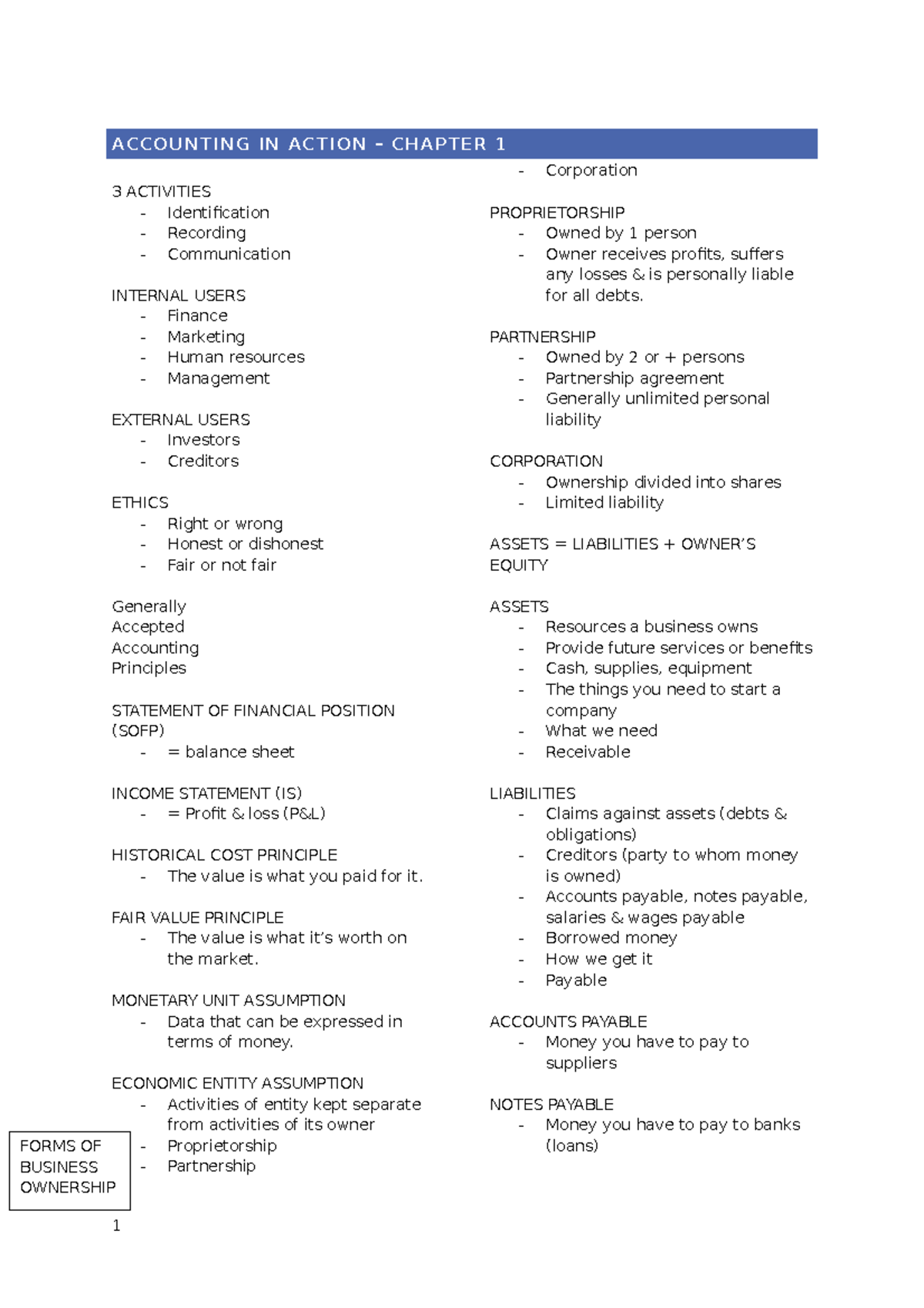 Accounting Summary - samenvatting - ACCOUNTING IN ACTION – CHAPTER 1 3 ...
