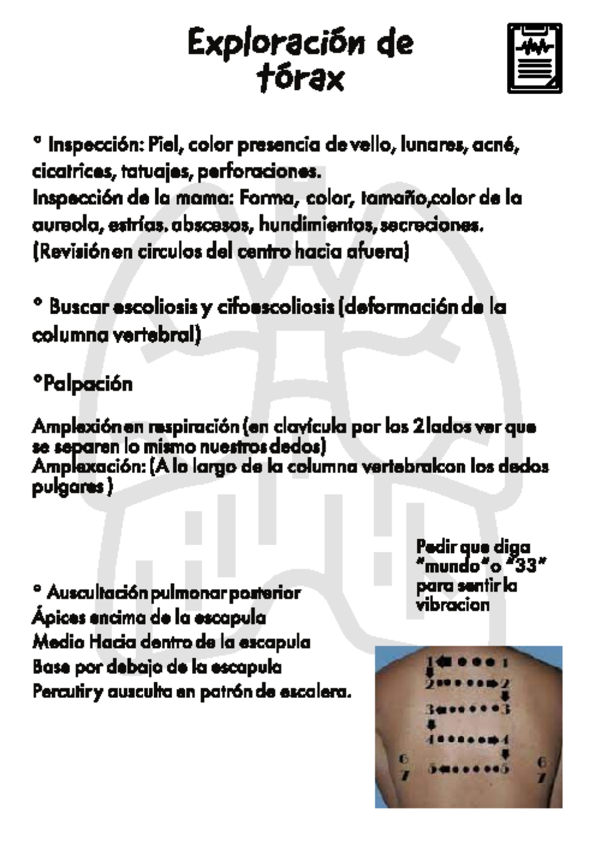 01 torax - semiologia - Exploración de tórax Inspección: Piel, color ...