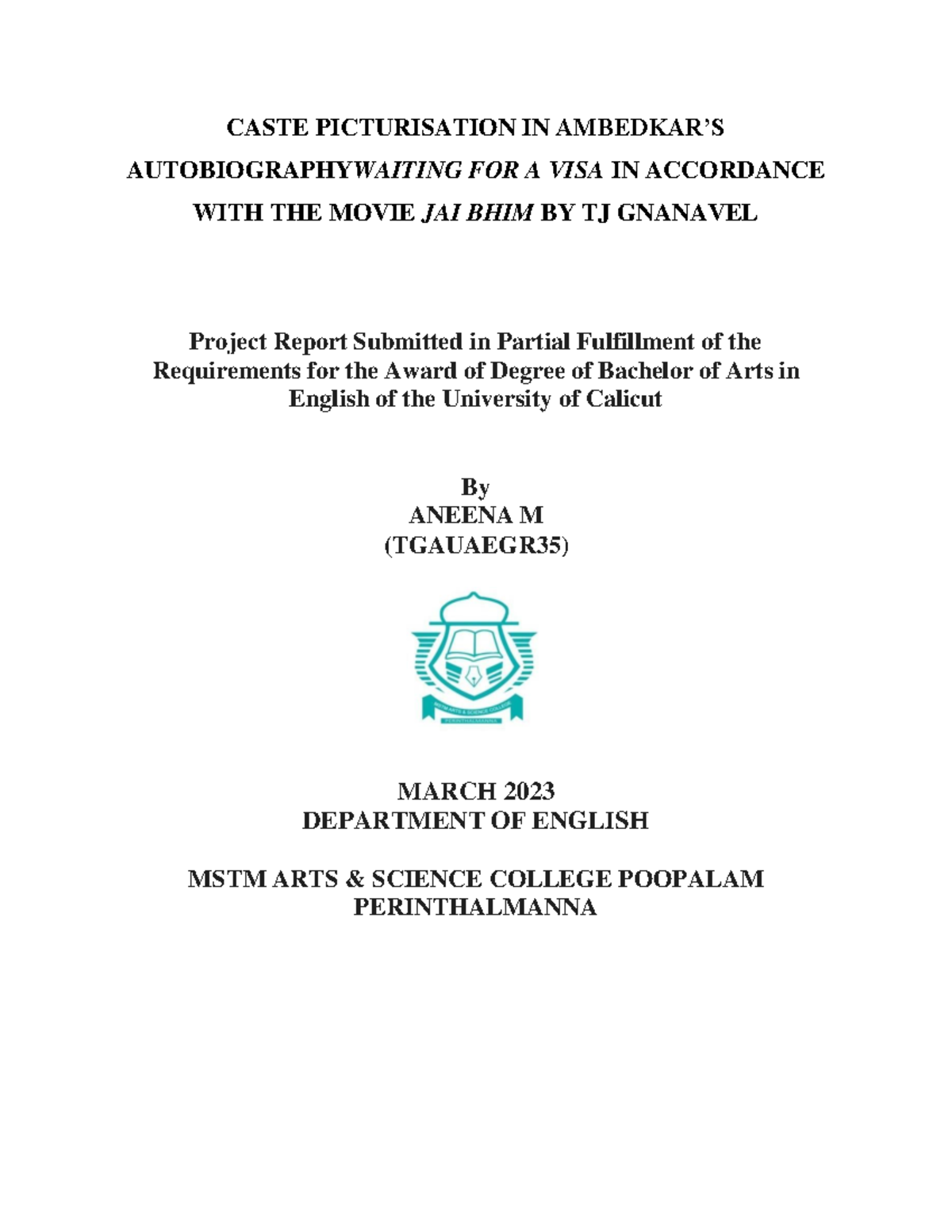 Aneena merged - final year project work - CASTE PICTURISATION IN ...