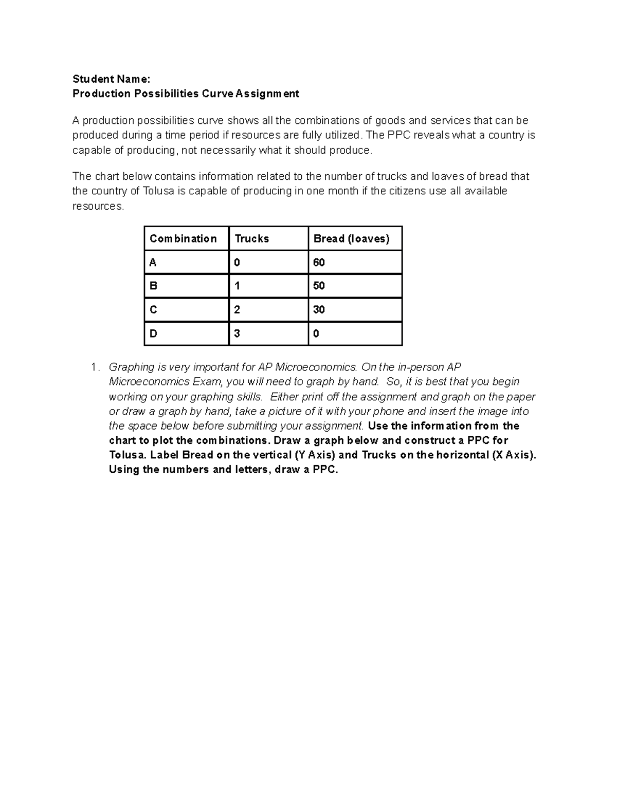 Production Possibilities Curve Assignment - The PPC reveals what a ...