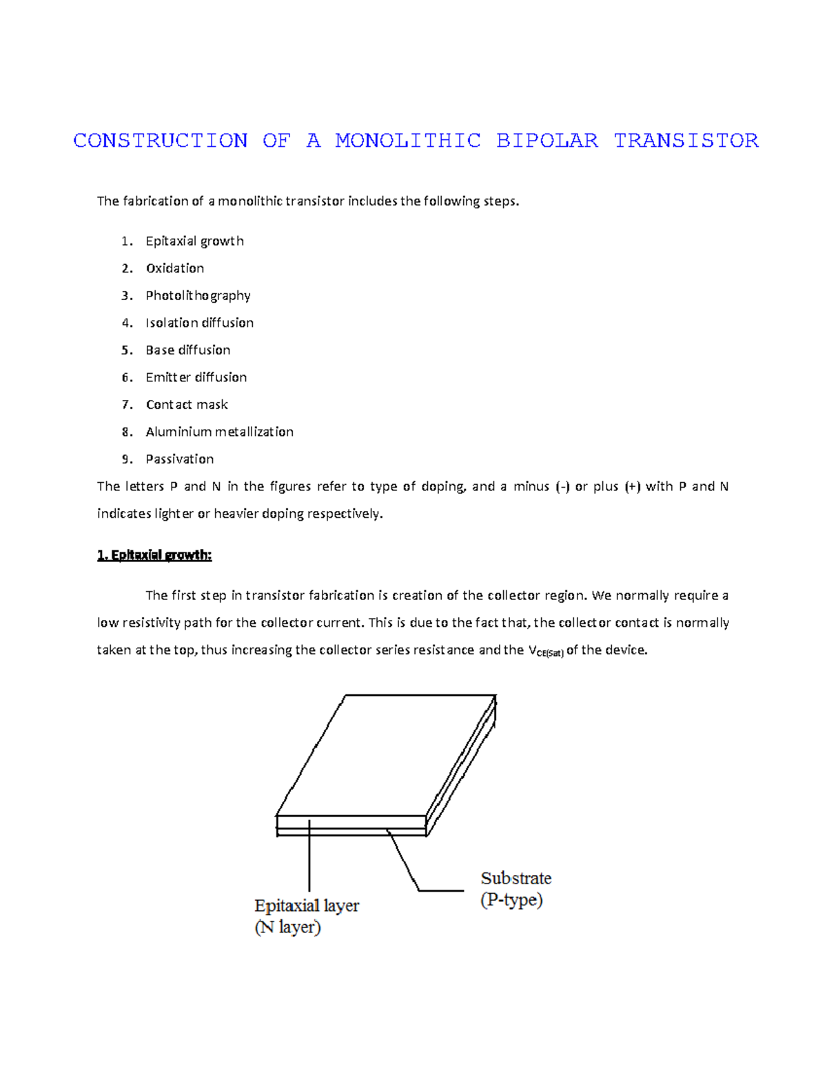Construction of a Monolithic Bipolar Transistor - CONSTRUCTION OF A ...