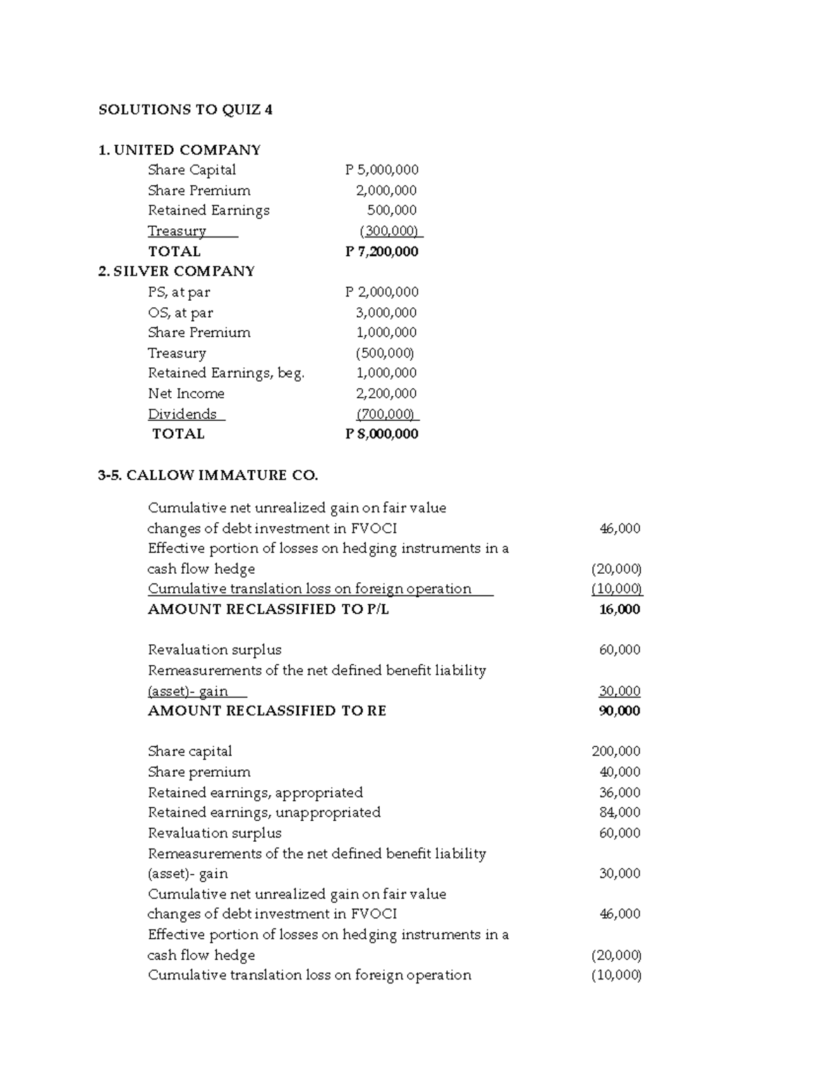 QUIZ-4-SOL - IA3 solutions - SOLUTIONS TO QUIZ 4 1. UNITED COMPANY Share Capital P 5,000, Share ...