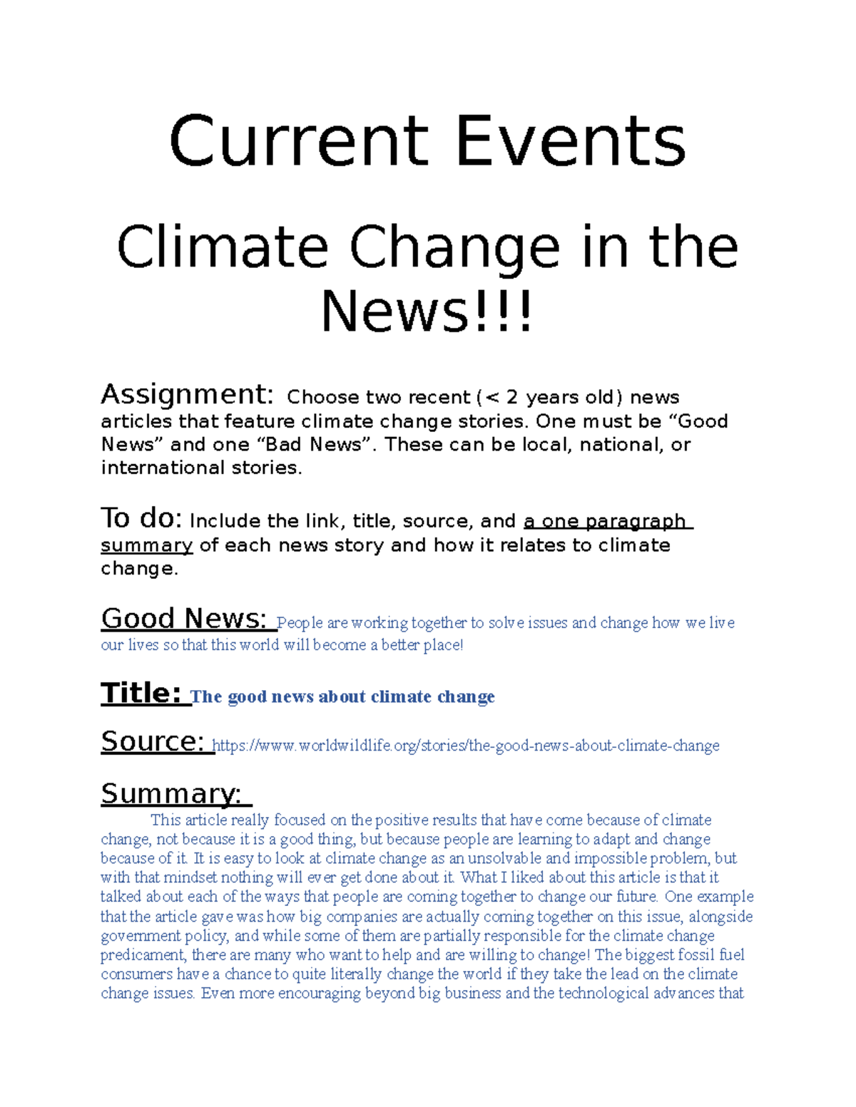CCT4 - Critical thinking activity - Current Events Climate Change in ...