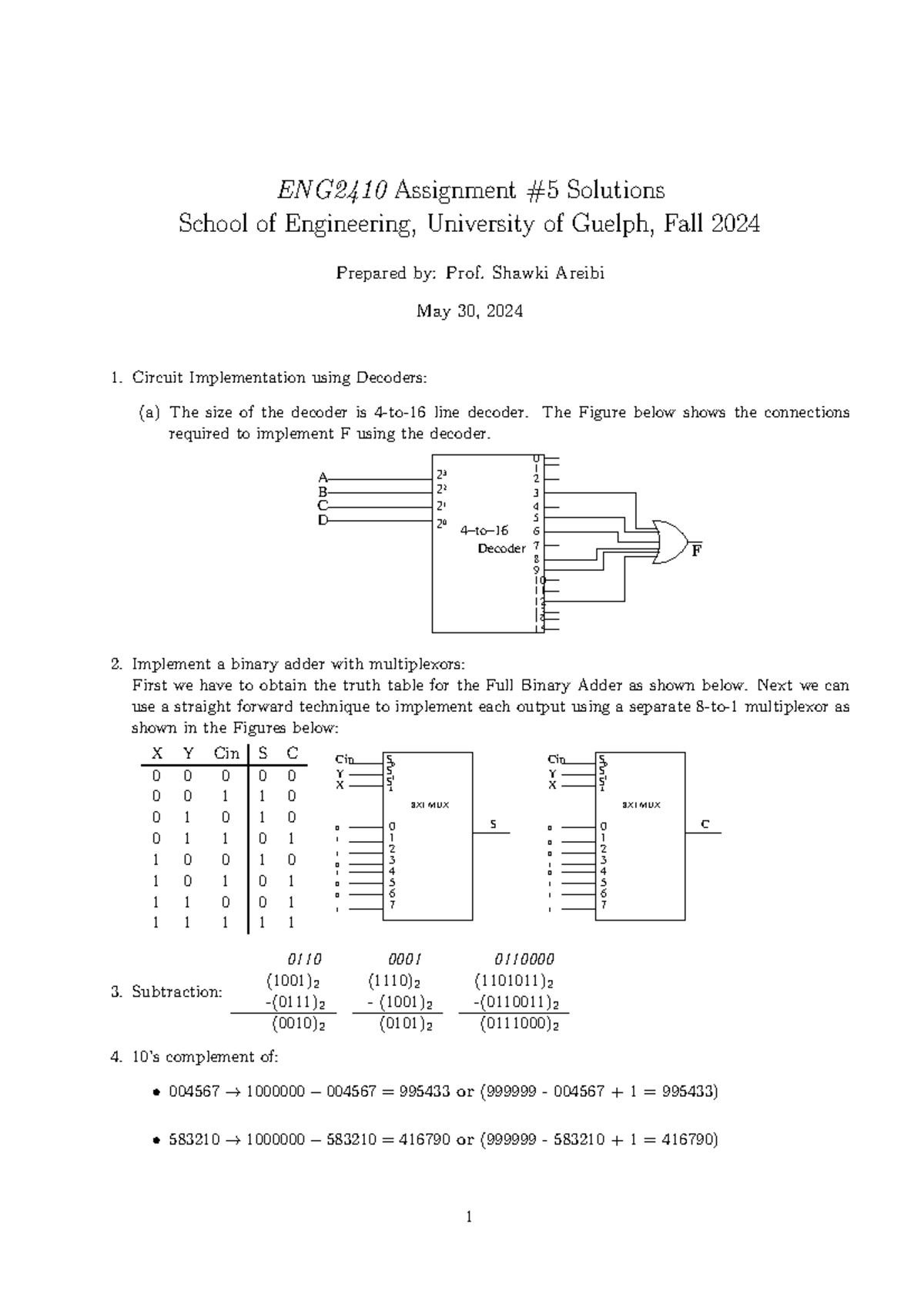 Eng241 assign 5 Sol F24 - ENG2410 Assignment #5 Solutions School of Engineering, University of ...