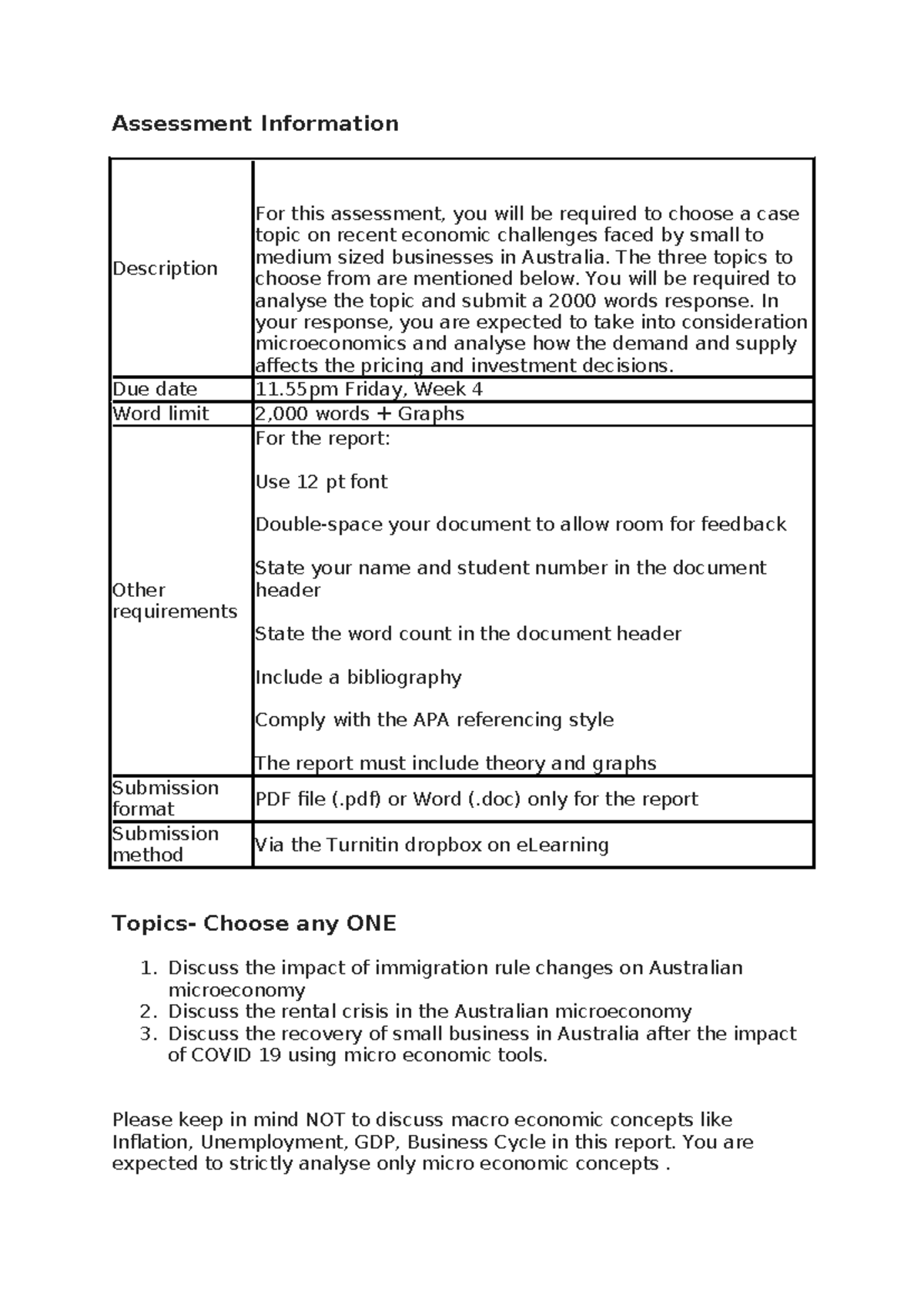 Assessment Information - Assessment Information Description For this ...