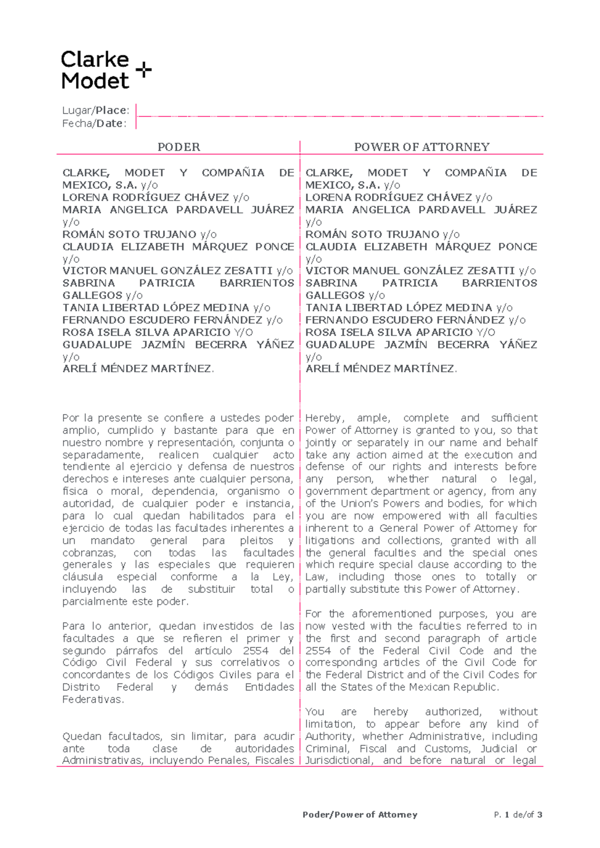 POA 2022 Clarke Modet MÉXICO (Eng-Spnsh) - Lugar/Place: Fecha/Date ...