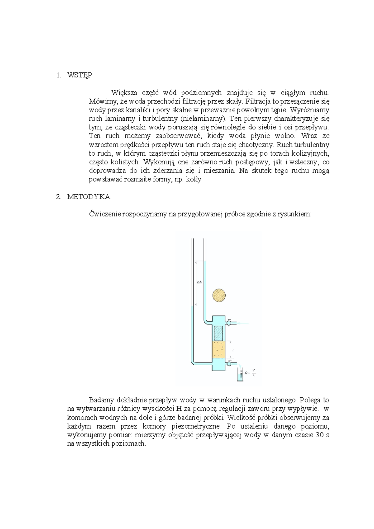 Lab 3 hydro - sprAWOZDANIE 3 - 1. WSTĘP Większa część wód podziemnych ...