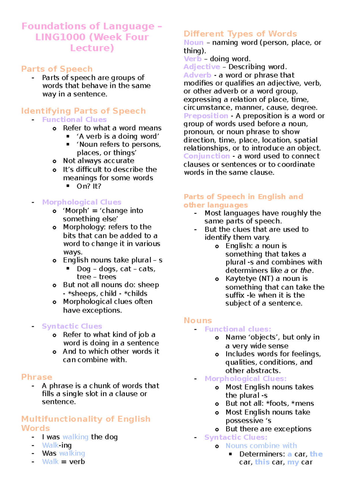 Weeks 4-6 Quiz Notes - Foundations of Language – LING1000 (Week Four ...