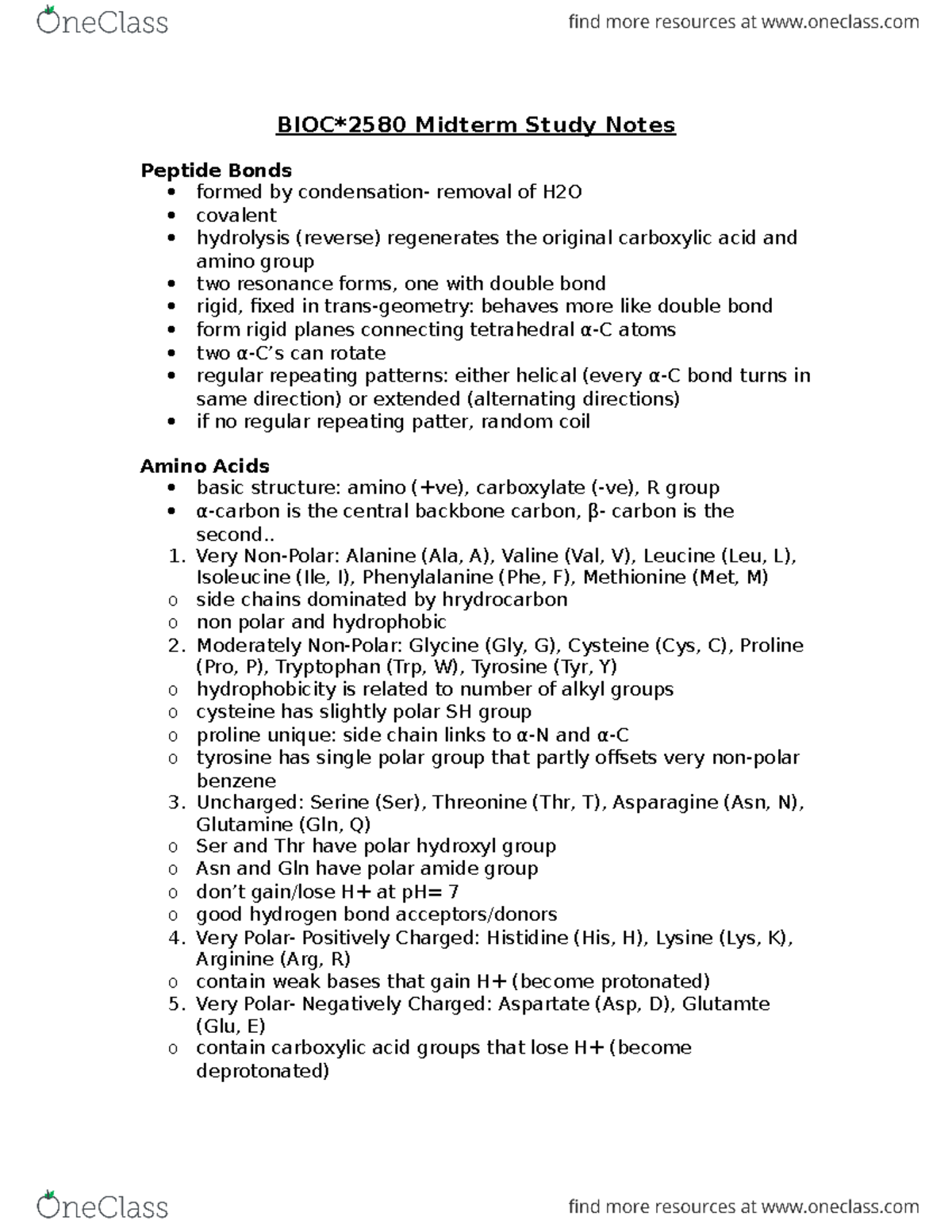 Midterm Study Notes - Summary Introduction to Biochemistry - Midterm ...