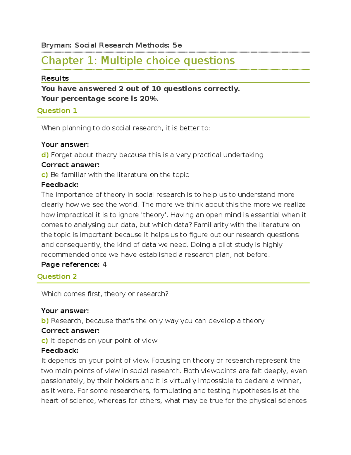 MCQs from web - mcqs - Bryman: Social Research Methods: 5e Chapter 1 ...