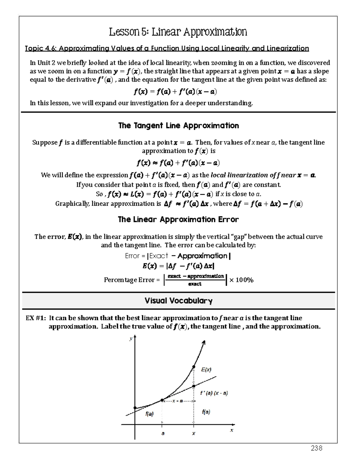Unit 4 Lesson 5 Lesson 5 Linear Approximation Topic 4 Approximating Values Of A Function 7170