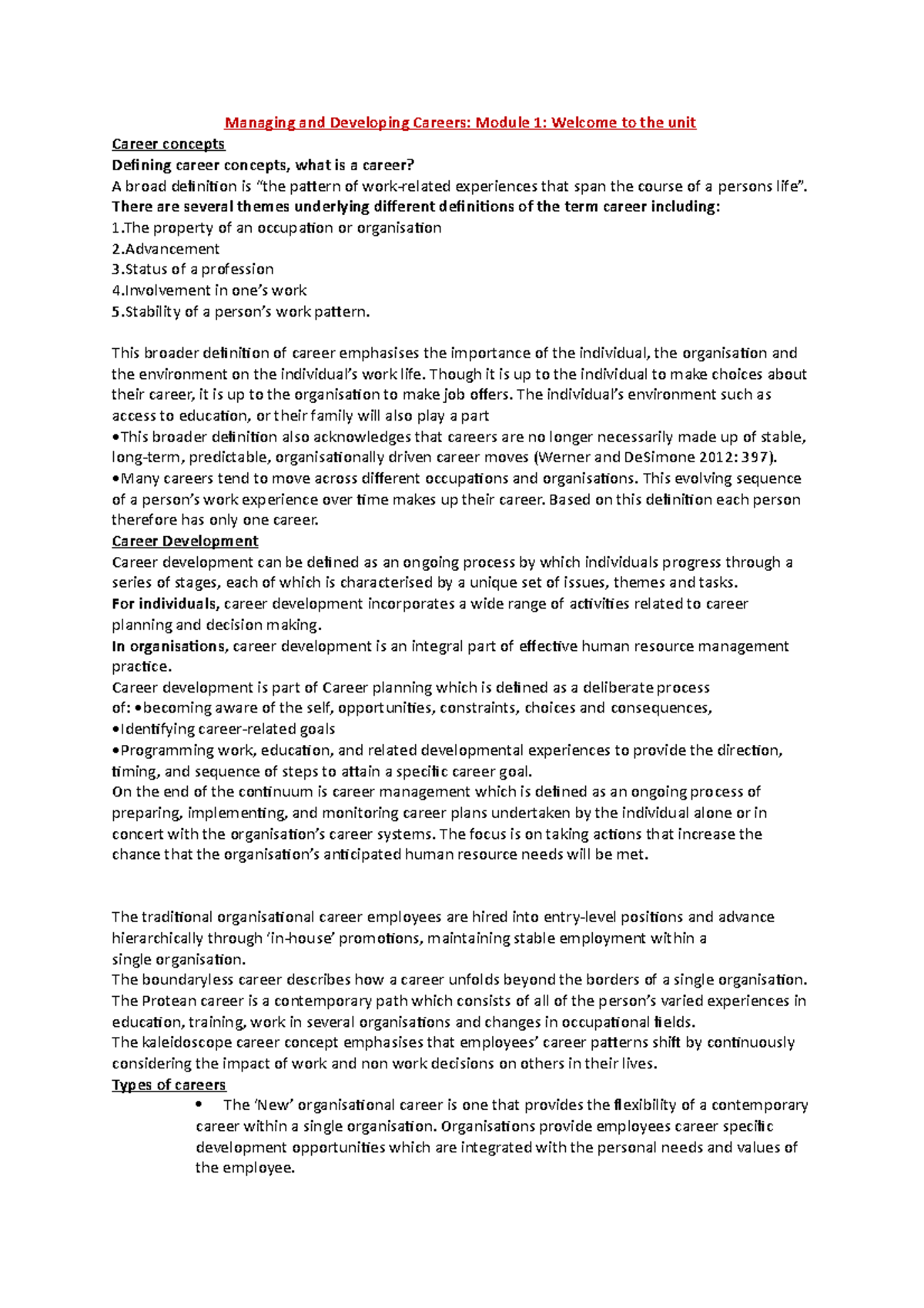 Managing and Developing Careers Module 1 notes - 200614 - UWS - Studocu
