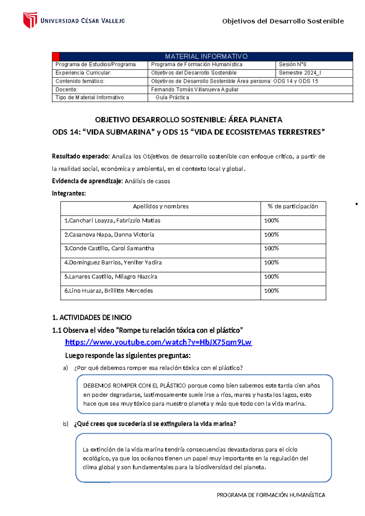 Guía práctica N° 08 ODS 2024-1 - MATERIAL INFORMATIVO Programa de ...