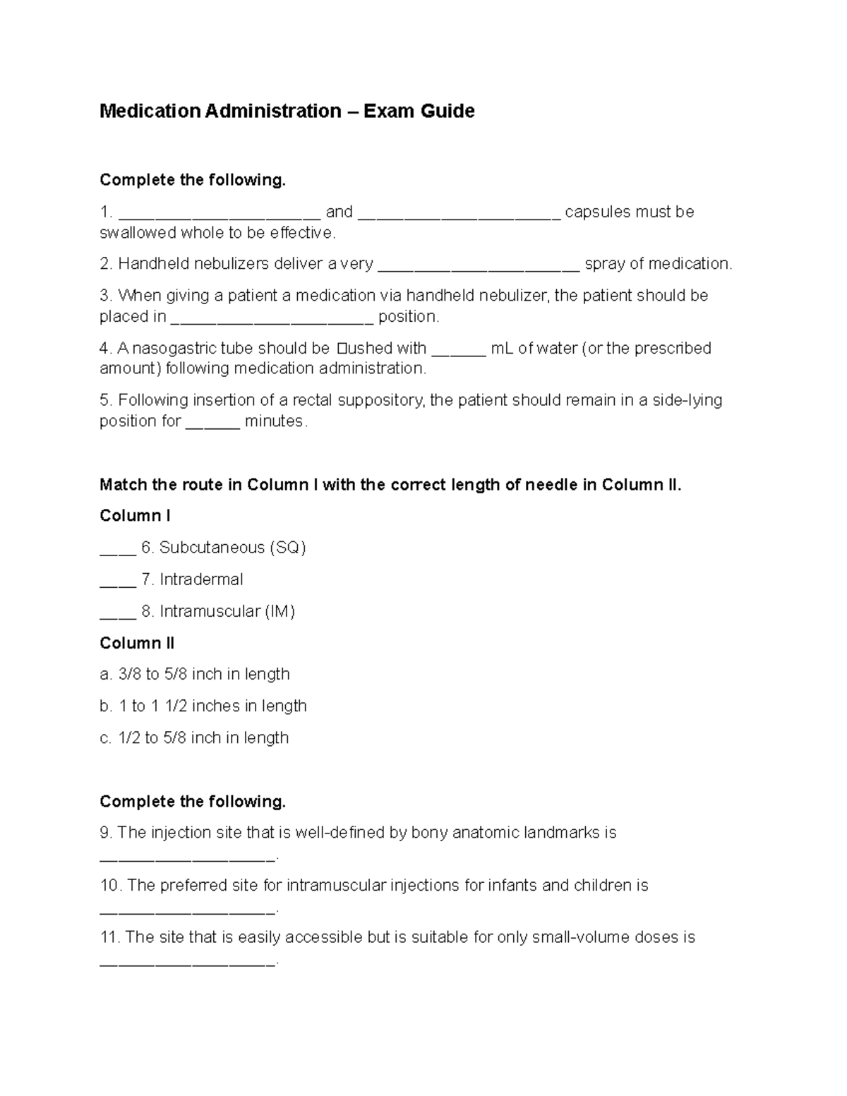 Medication Administration–Exam Guide - Medication Administration – Exam ...