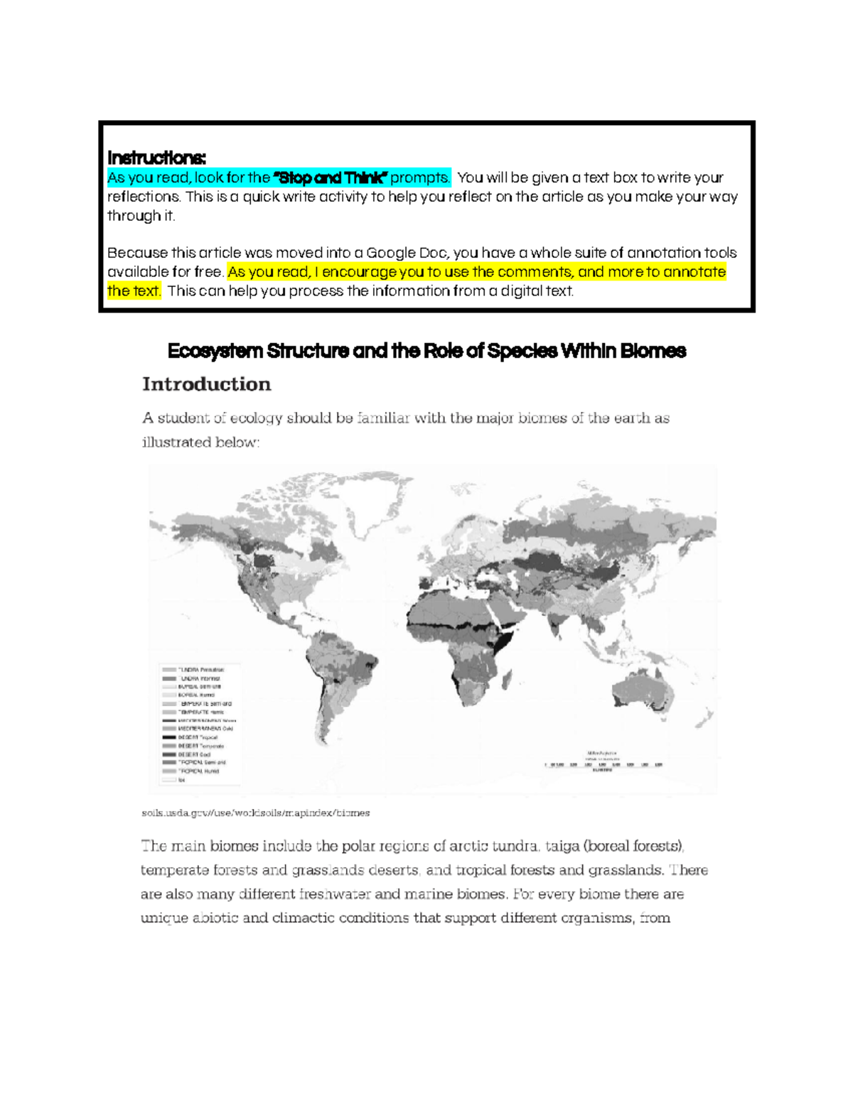 Ecosystem Structures RFI - Instructions: As you read, look for the ...