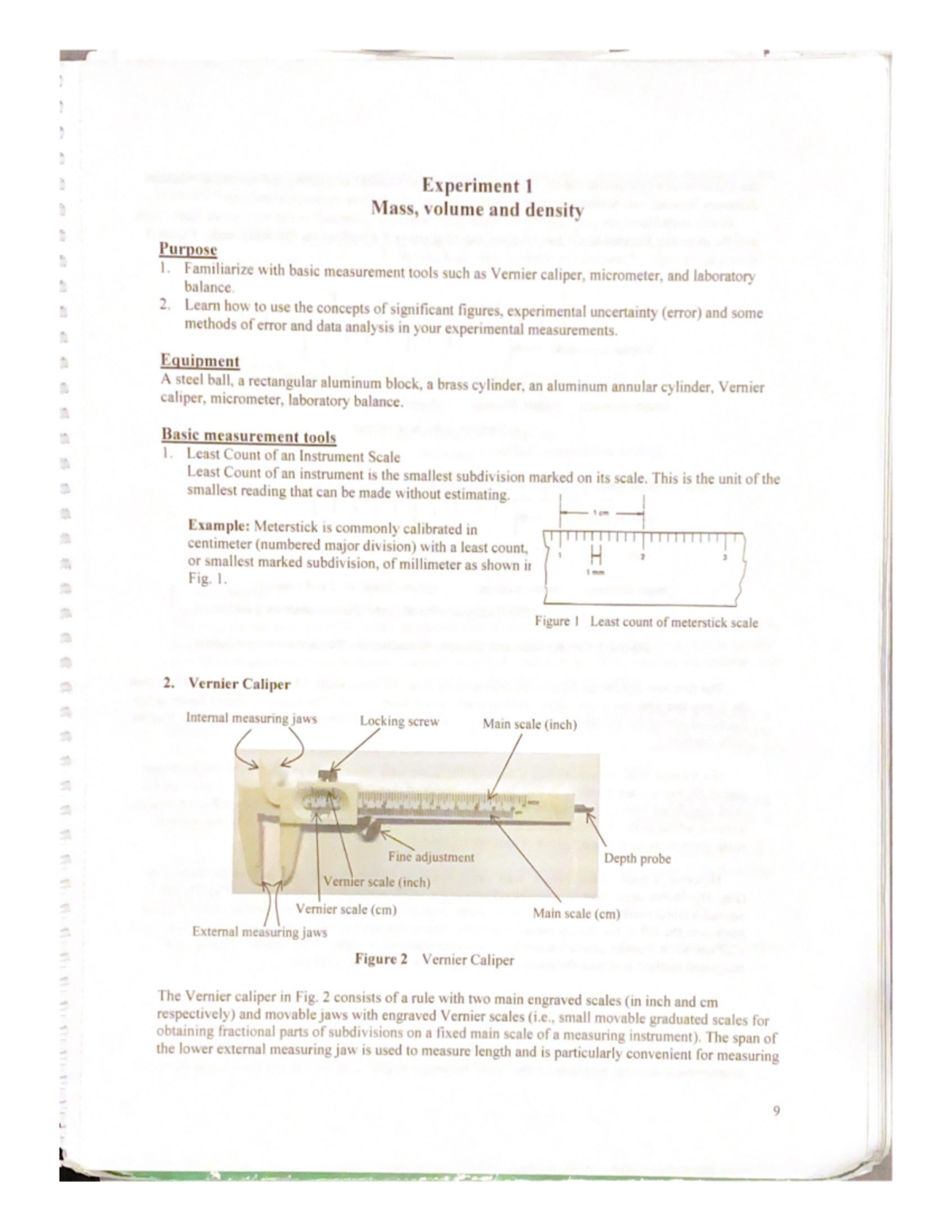 Gen Phy Lab 4 - Lecture Notes - : Experiment 1 Mass, volume and density ...