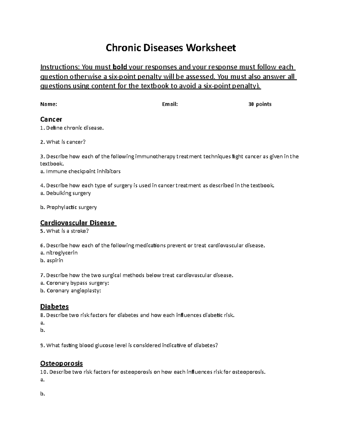 Chronic Diseases wkst v2 - Chronic Diseases Worksheet Instructions: You ...