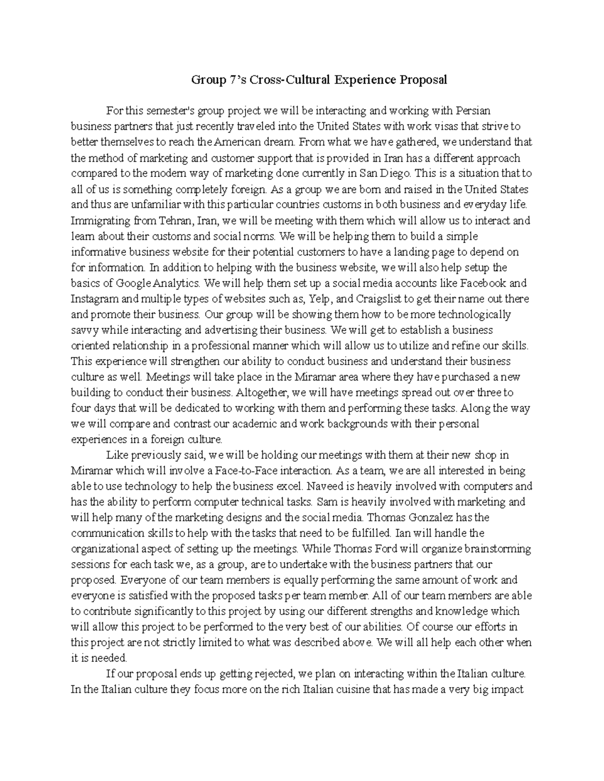 Cultural Experience Proposal NL - Group 7’s Cross-Cultural Experience ...