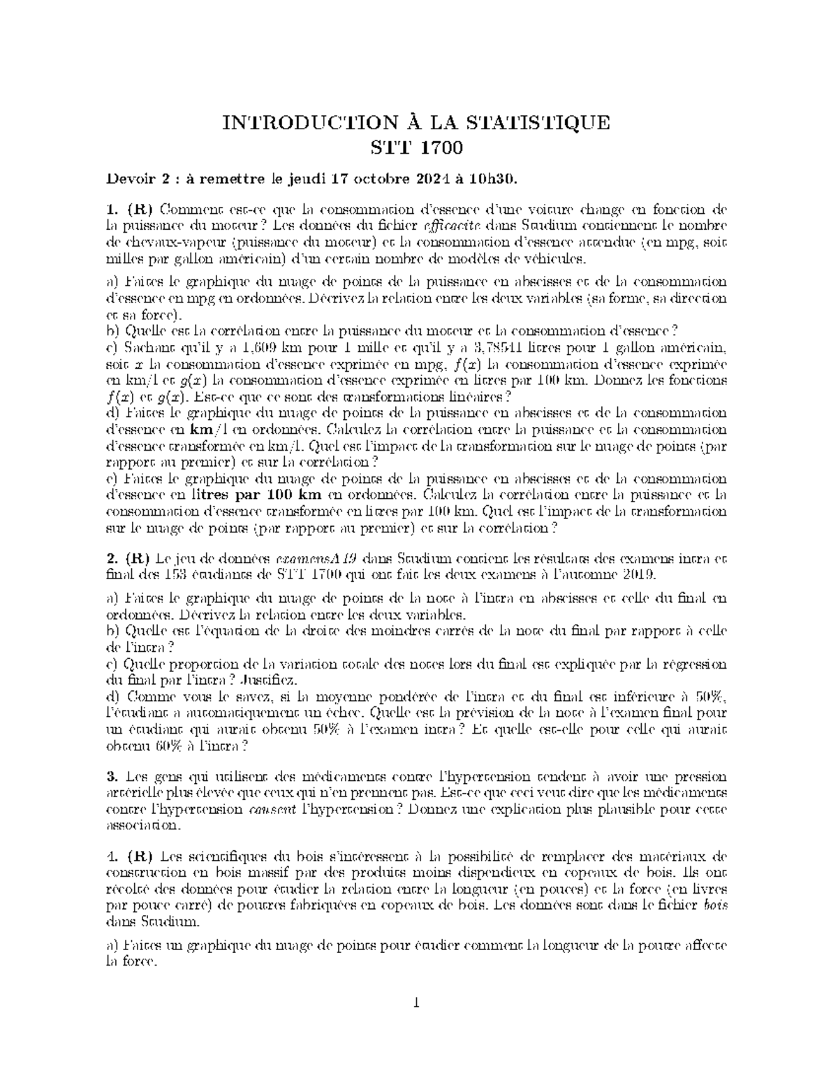 Devoir 2A24 - statistics - INTRODUCTION À LA STATISTIQUE STT 1700 ...