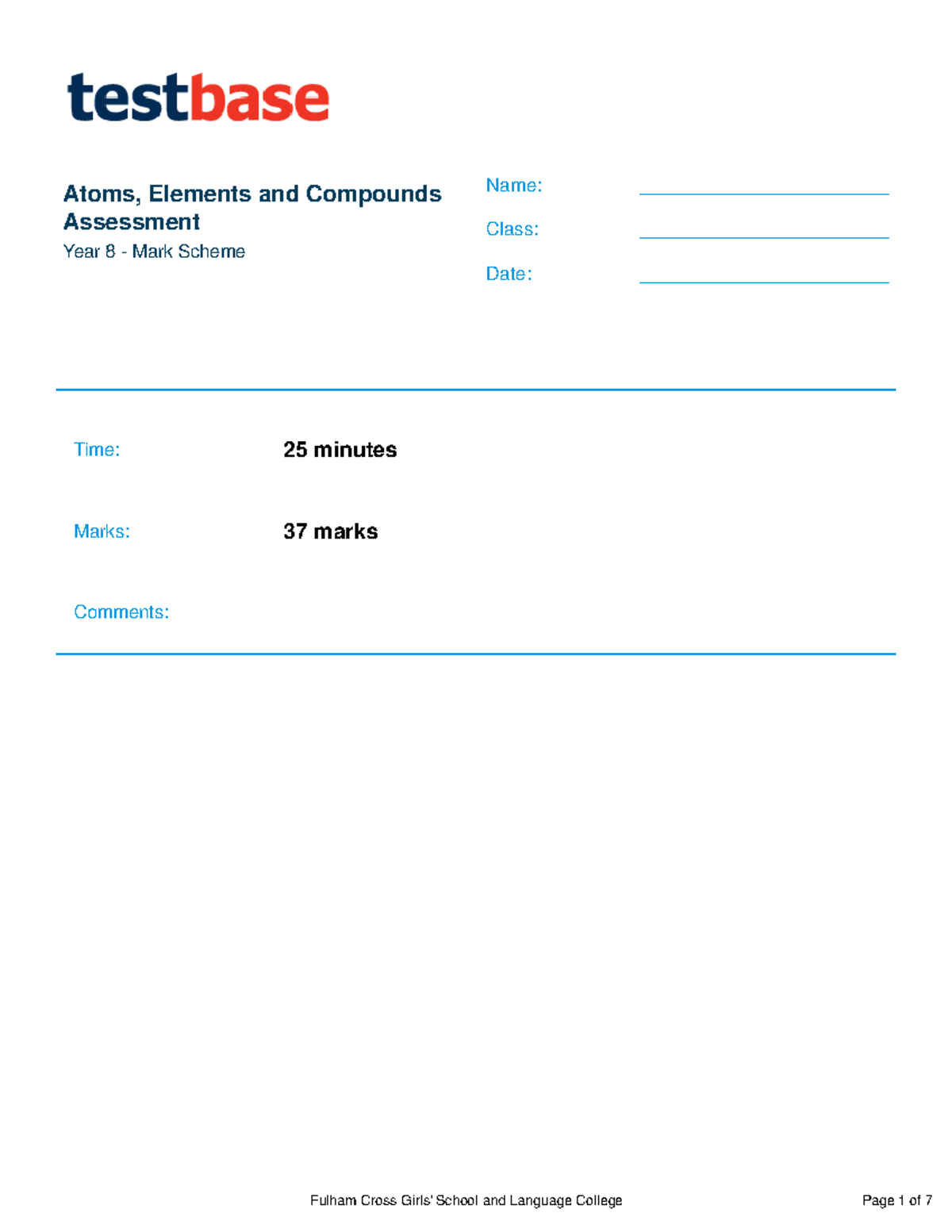 Atoms, Elements and Compounds Assessment Mark Scheme - Atoms, Elements ...