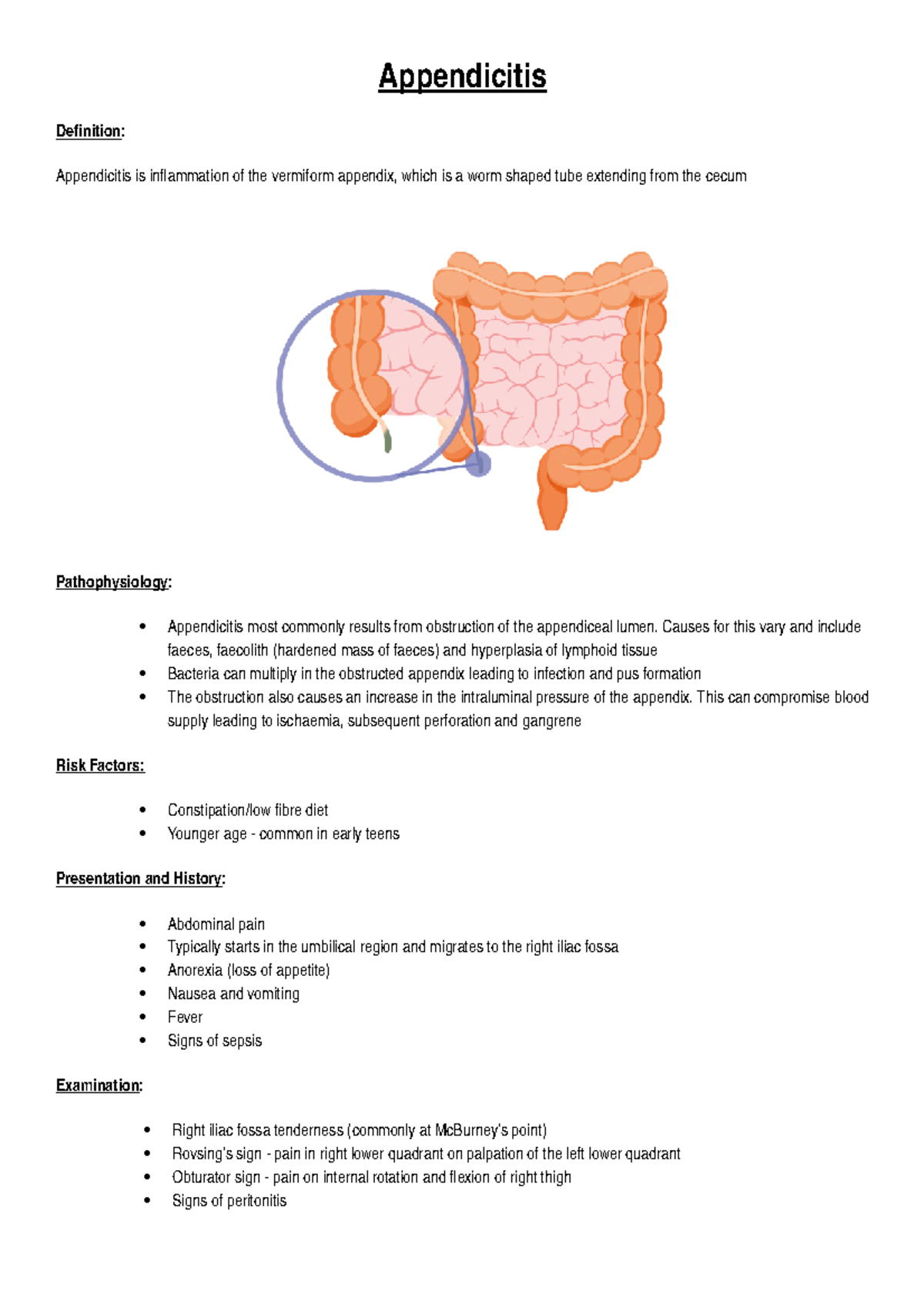 Appendicitis - Aetiology, Signs ands Symptoms, Diagnosis, Management ...