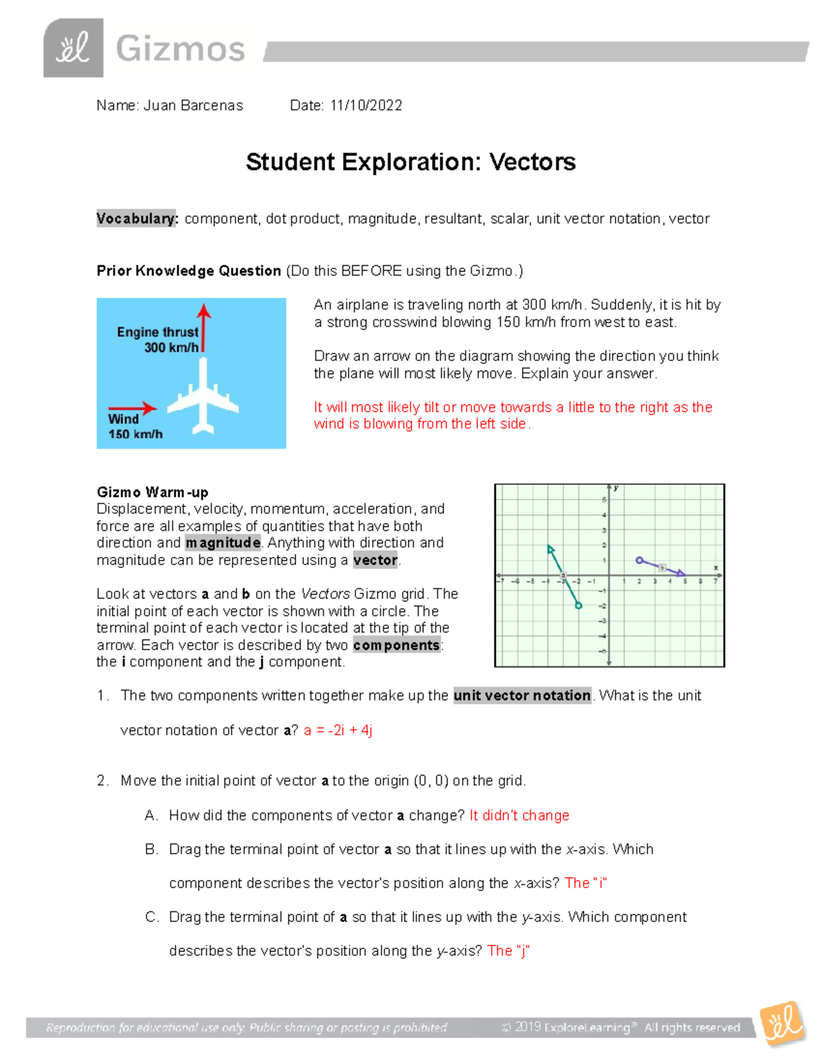 Vectors SE - they are right - Name: Juan Barcenas Date: 11/10/ Student ...